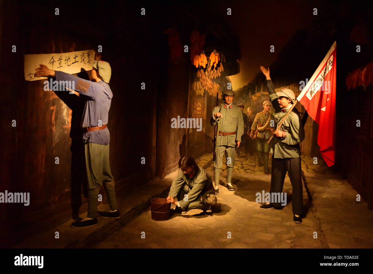 Red Army put up propaganda slogans Stock Photo - Alamy