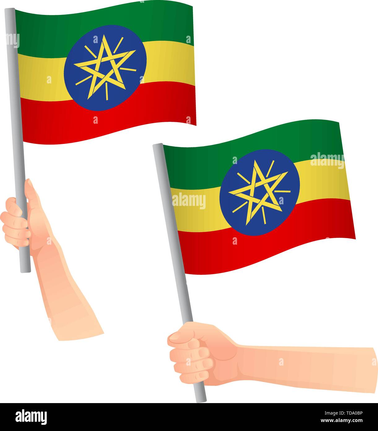 Ethiopia flag in hand. Patriotic background. National flag of Ethiopia ...