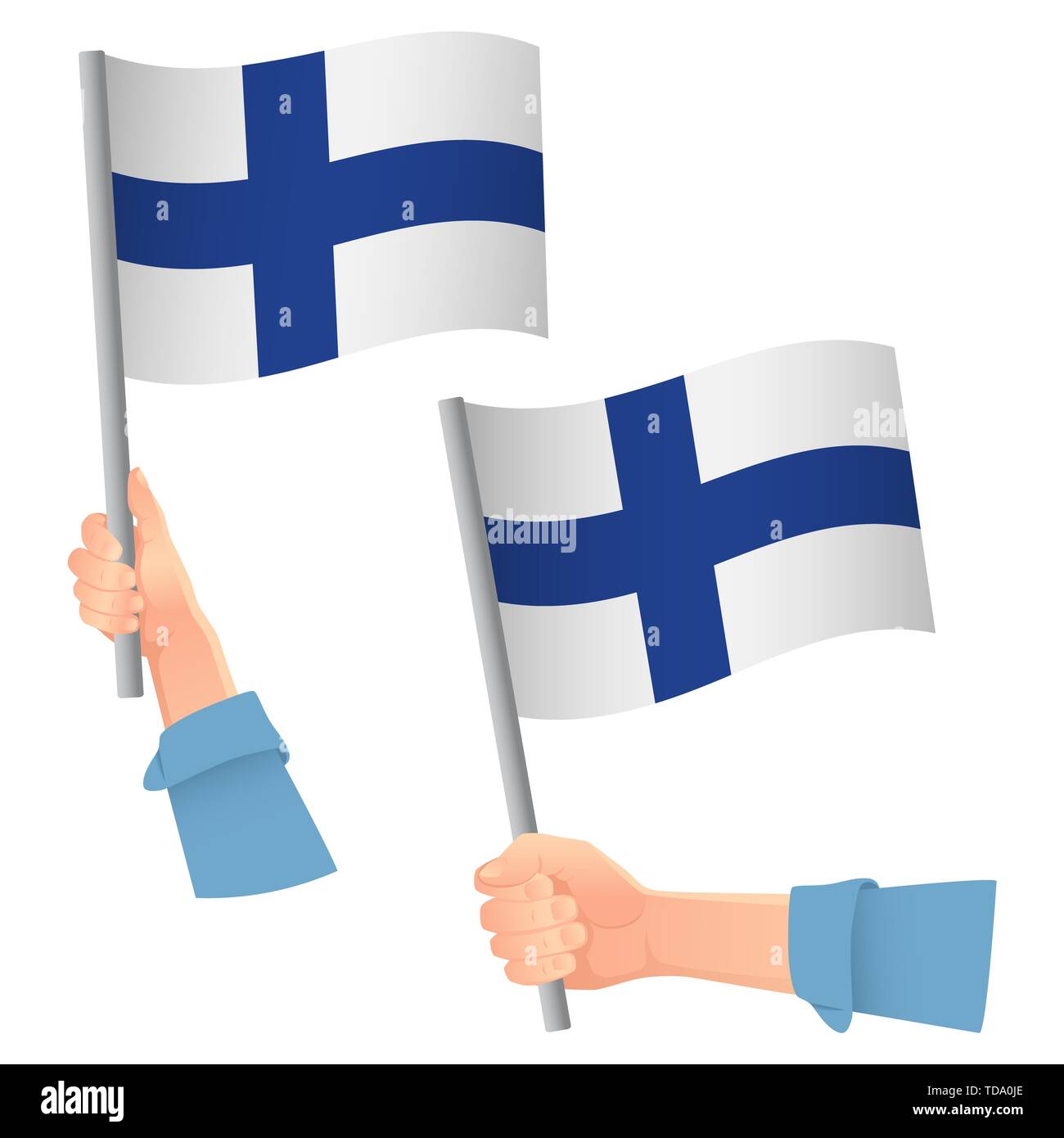 Finland flag in hand. Patriotic background. National flag of Finland ...