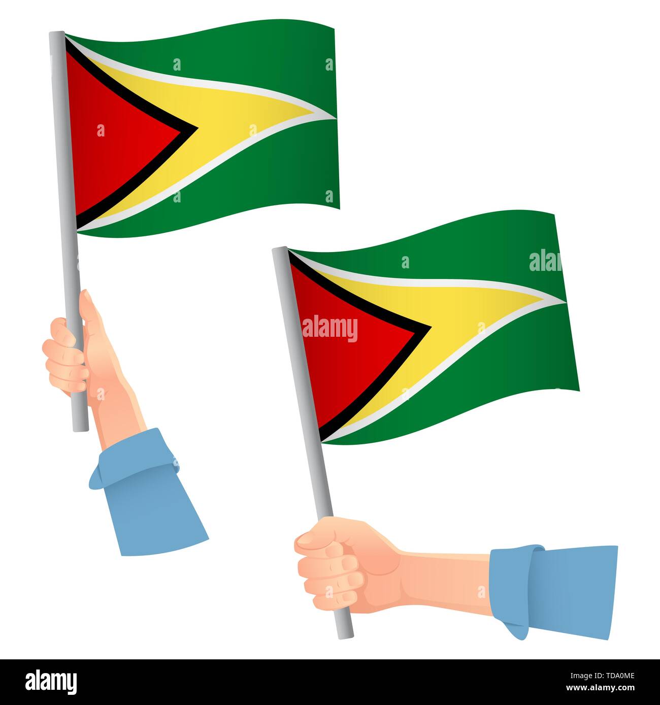Guyana flag in hand. Patriotic background. National flag of Guyana ...