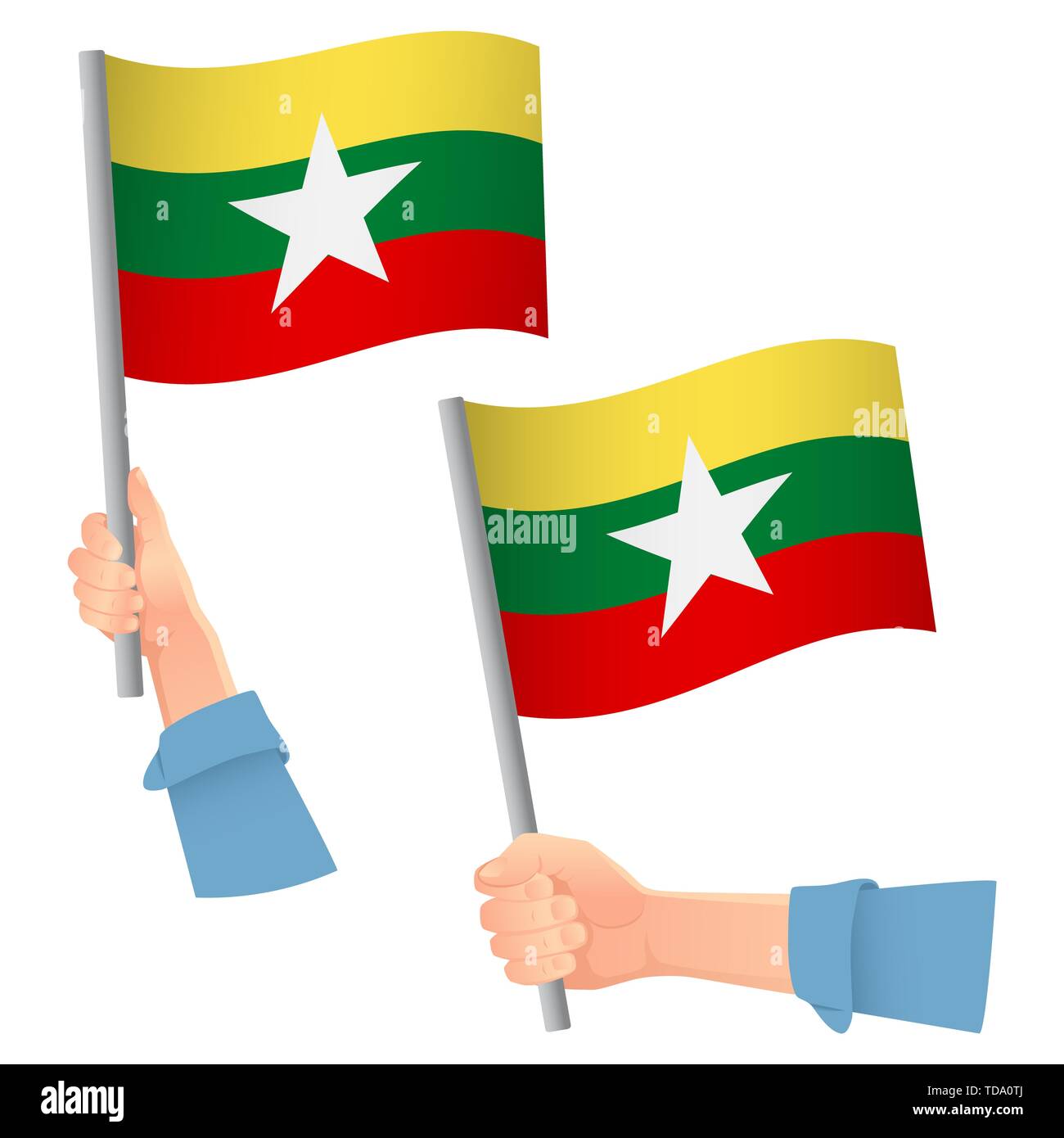 Myanmar flag in hand. Patriotic background. National flag of Myanmar ...