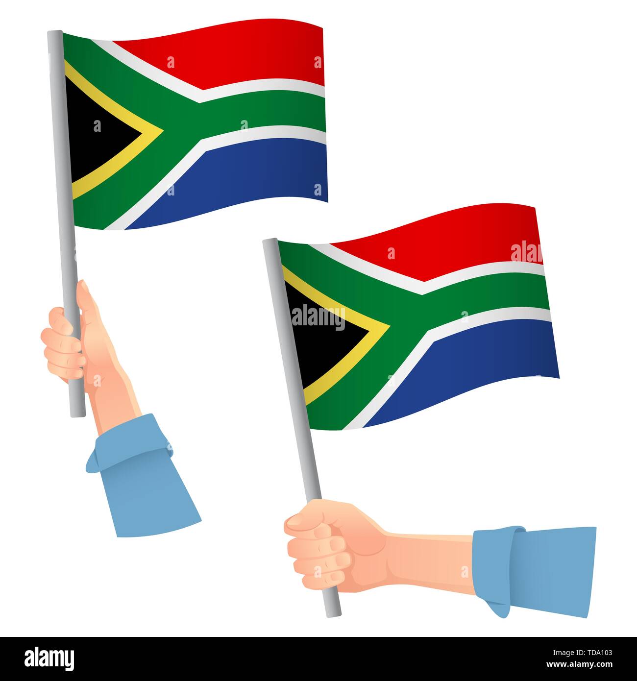 South Africa flag in hand. Patriotic background. National flag of South ...