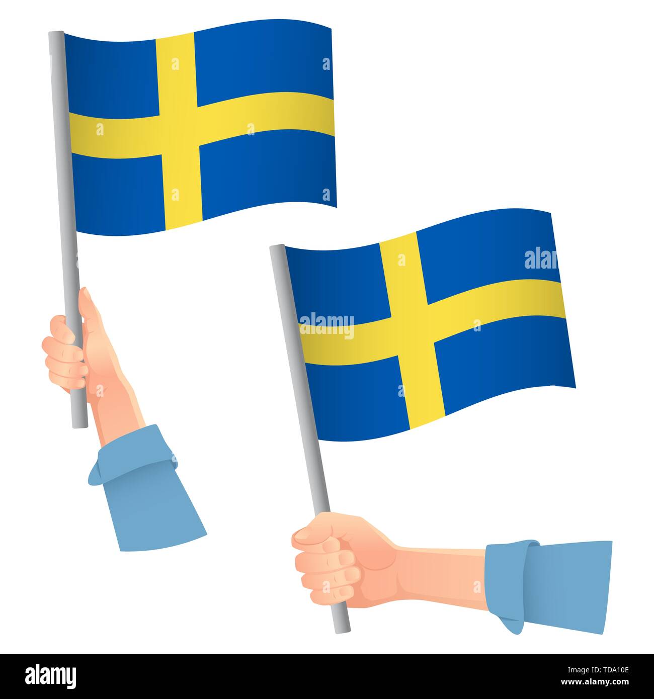 Sweden flag in hand. Patriotic background. National flag of Sweden ...