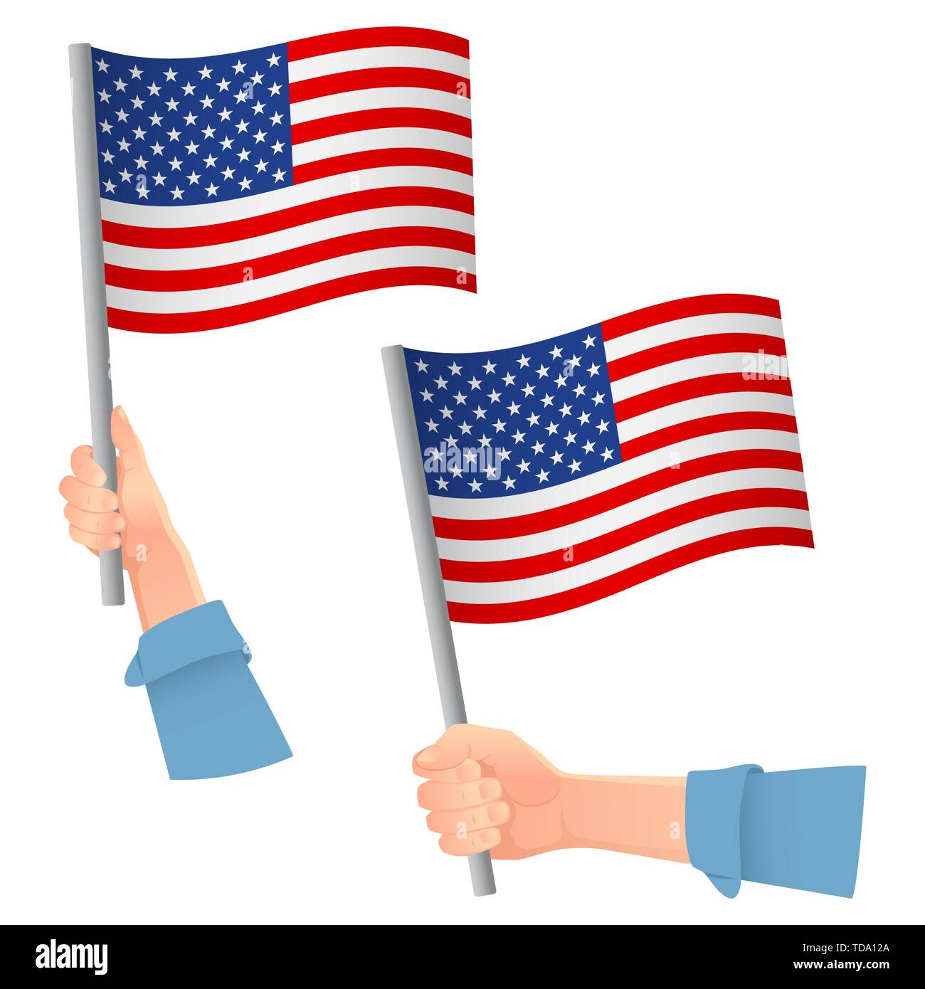 United States of America flag in hand. Patriotic background. National ...