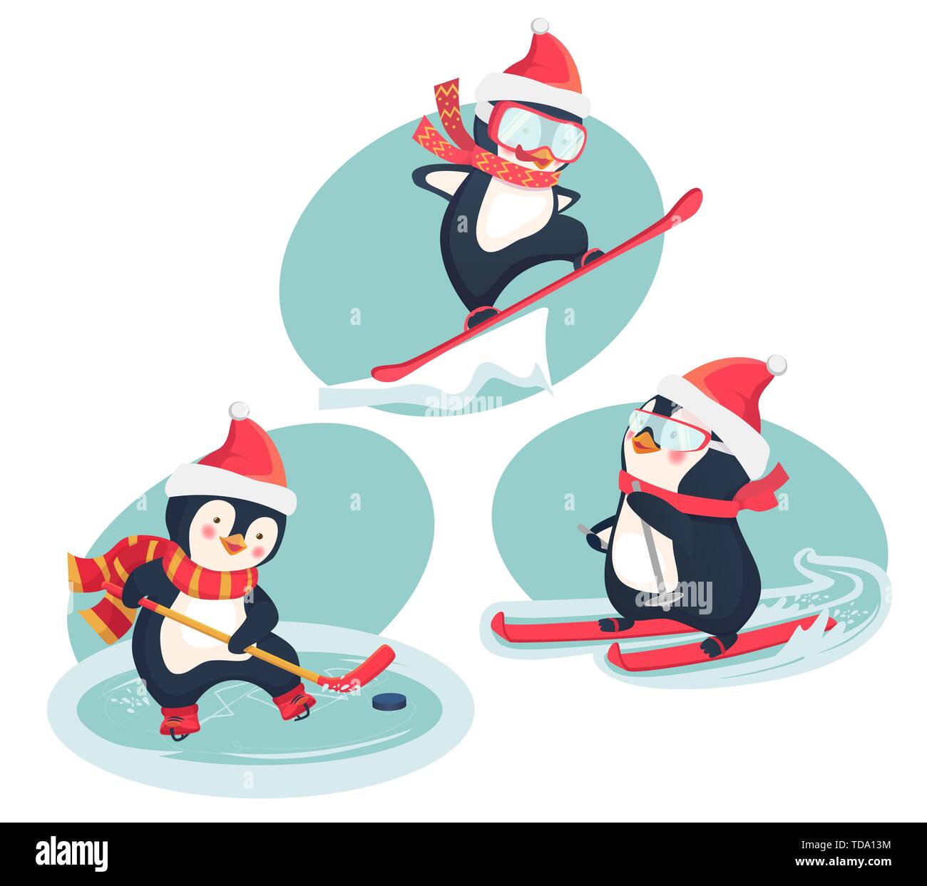 Christmas penguins in winter. Winter sports. Childrens sports concept ...
