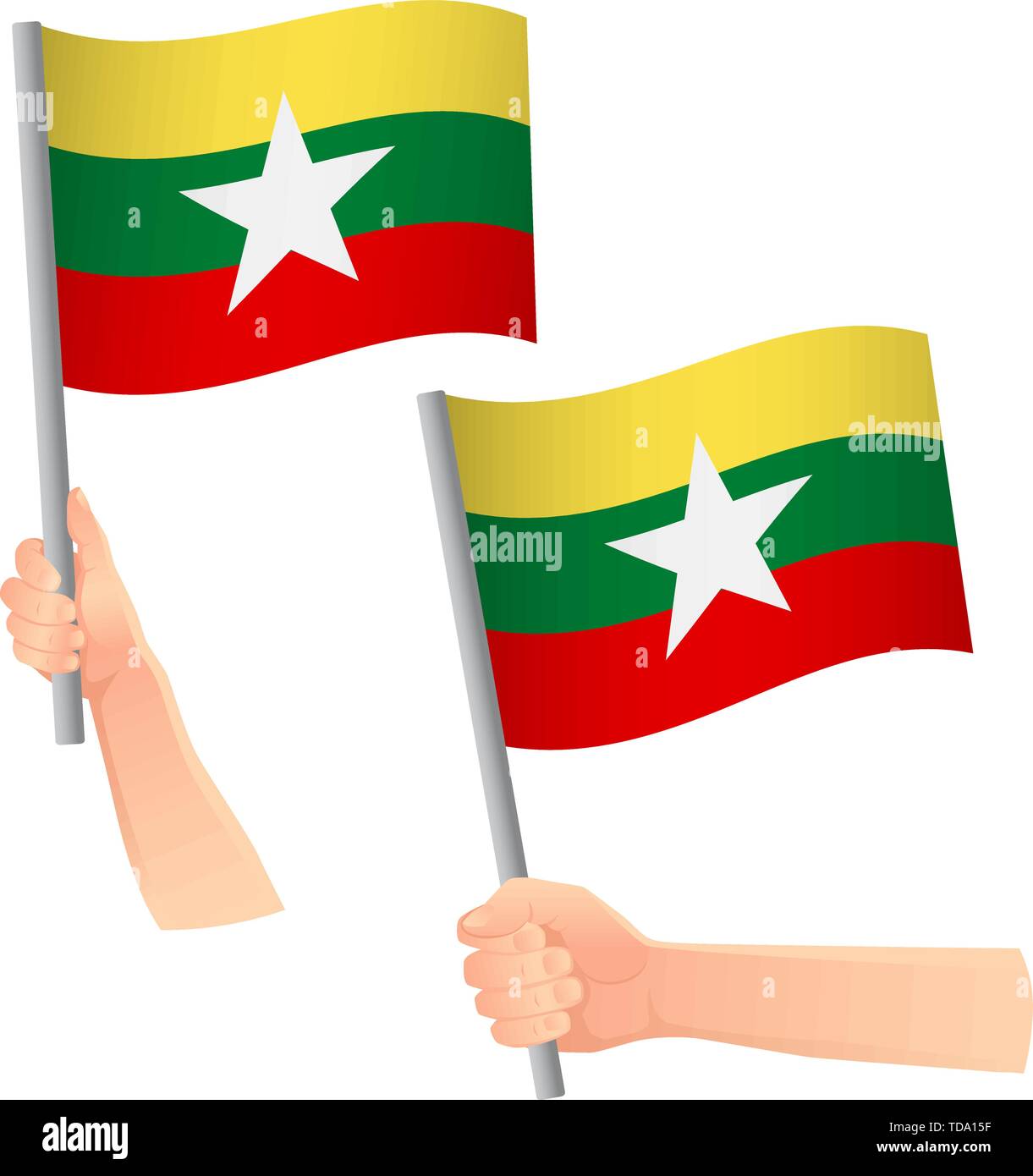 Myanmar flag in hand. Patriotic background. National flag of Myanmar ...