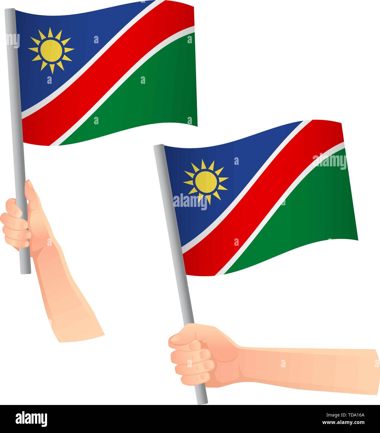 Namibia flag in hand. Patriotic background. National flag of Namibia ...