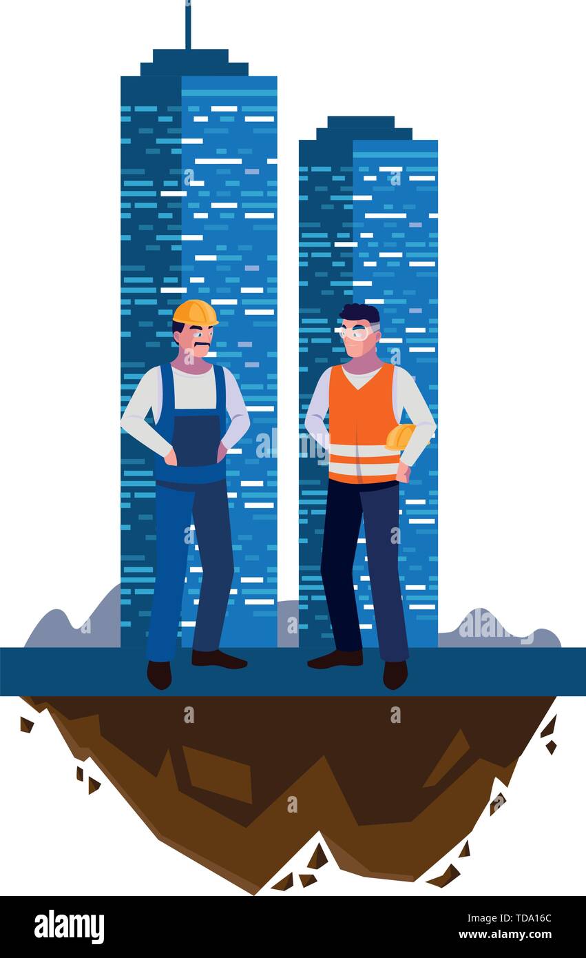 male builders constructors workers with building vector illustration ...