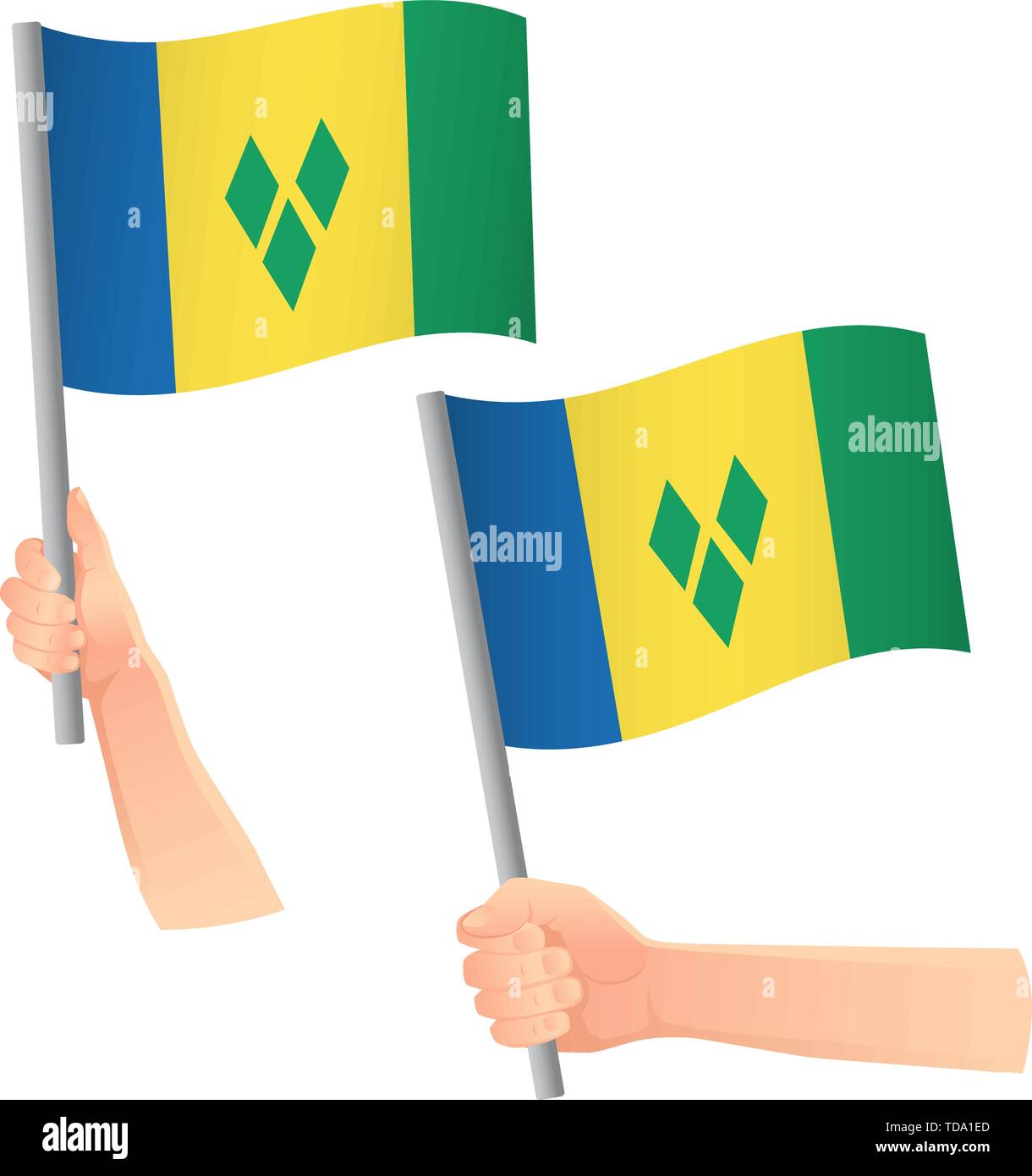 Saint Vincent and the Grenadines flag in hand. Patriotic background ...