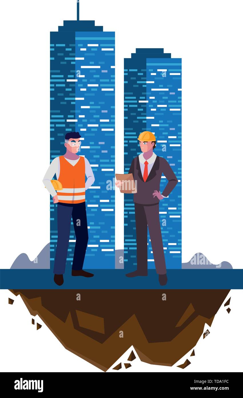 builder constructor with engineer and building vector illustration ...