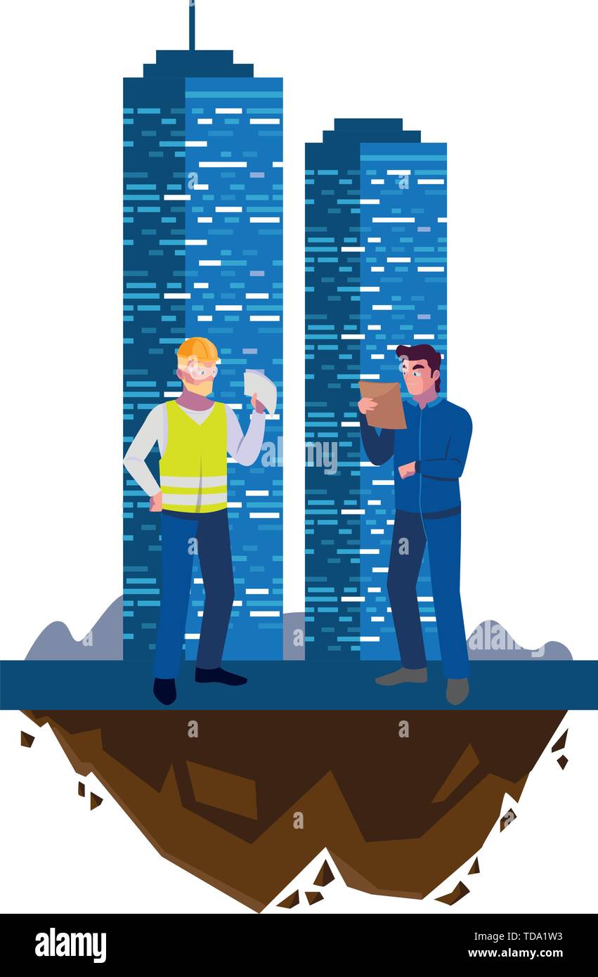 male builders constructors workers with building vector illustration ...