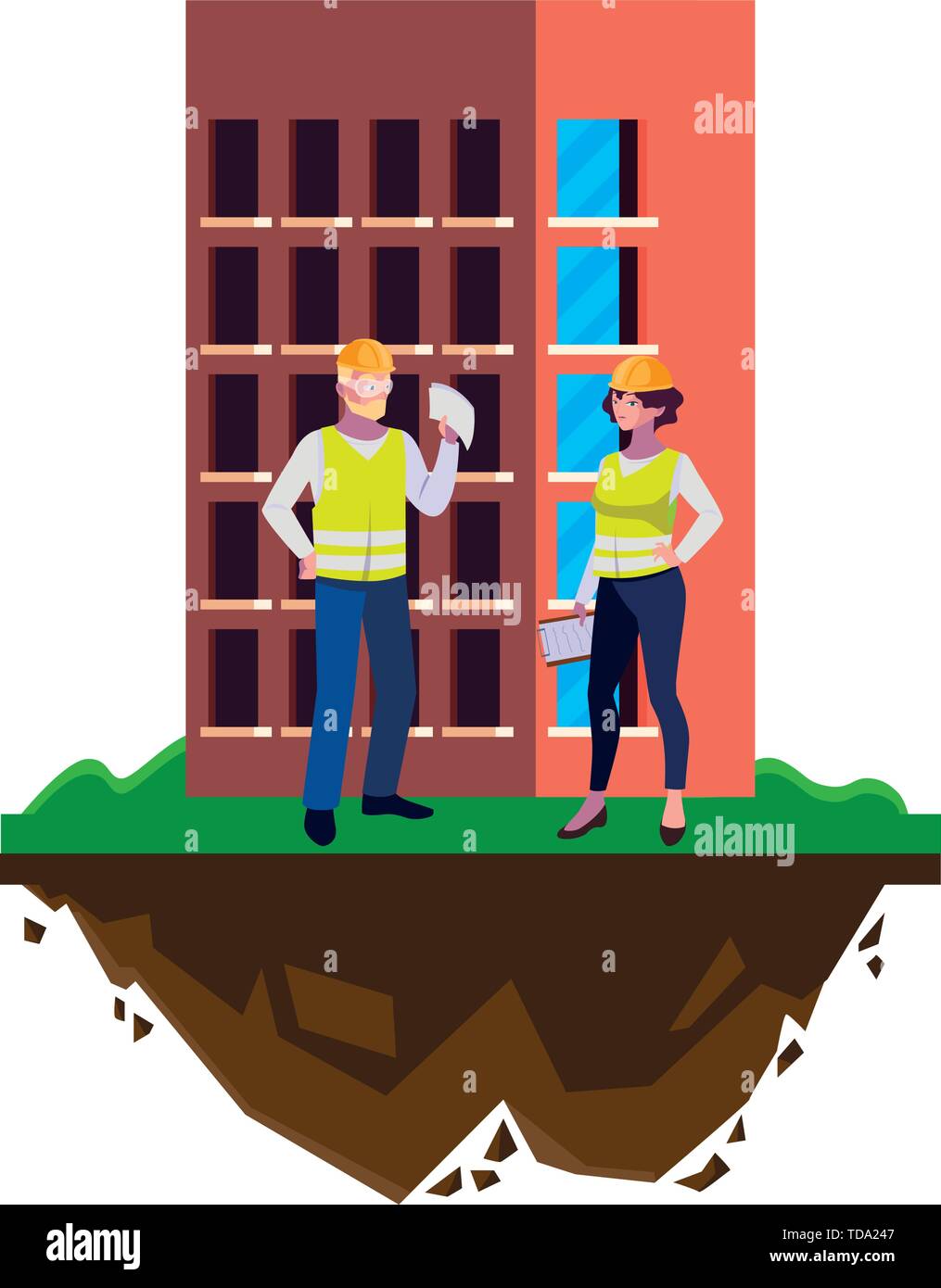 couple of builders constructors workers with building vector ...