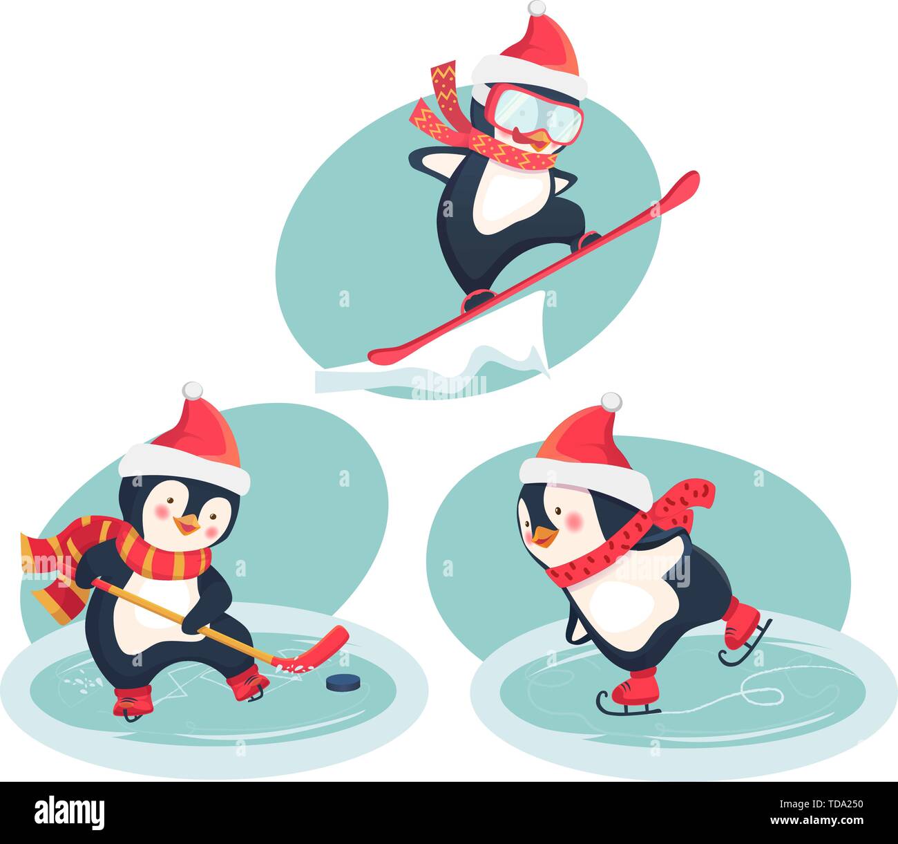 Christmas penguins in winter. Winter sports. Childrens sports concept ...