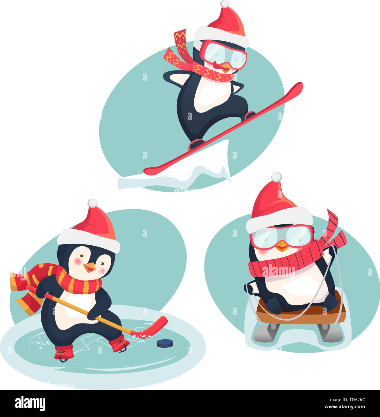 Christmas penguins in winter. Winter sports. Childrens sports concept ...