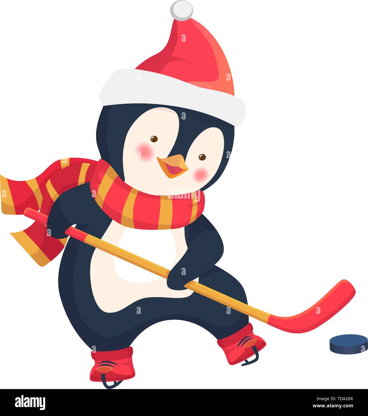 Childrens sports concept. Christmas penguin play ice hockey in the ...