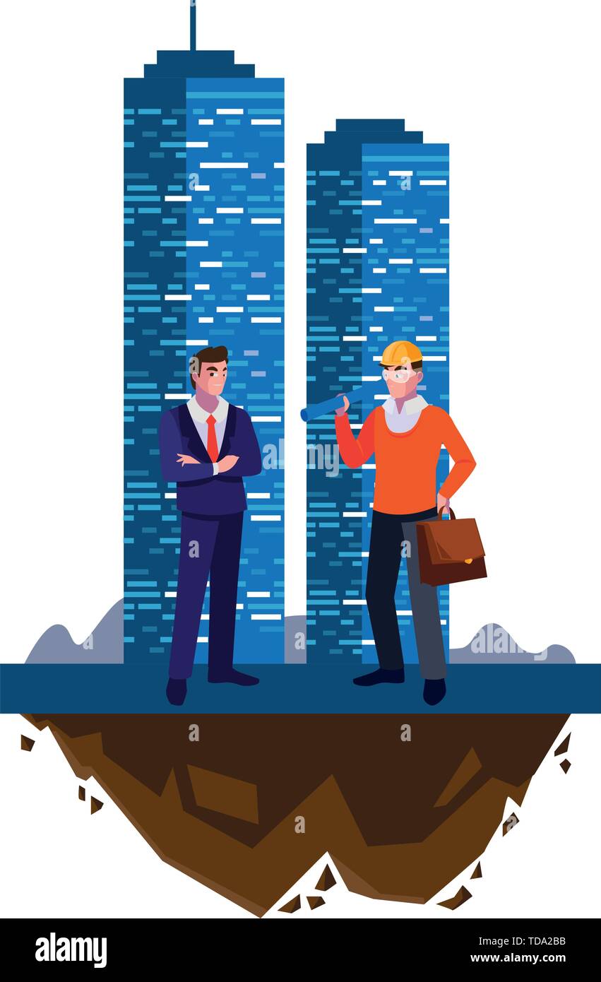 architect builder with engineer and building vector illustration design ...