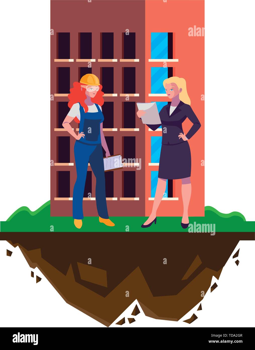 female engineers builders workers with building vector illustration ...