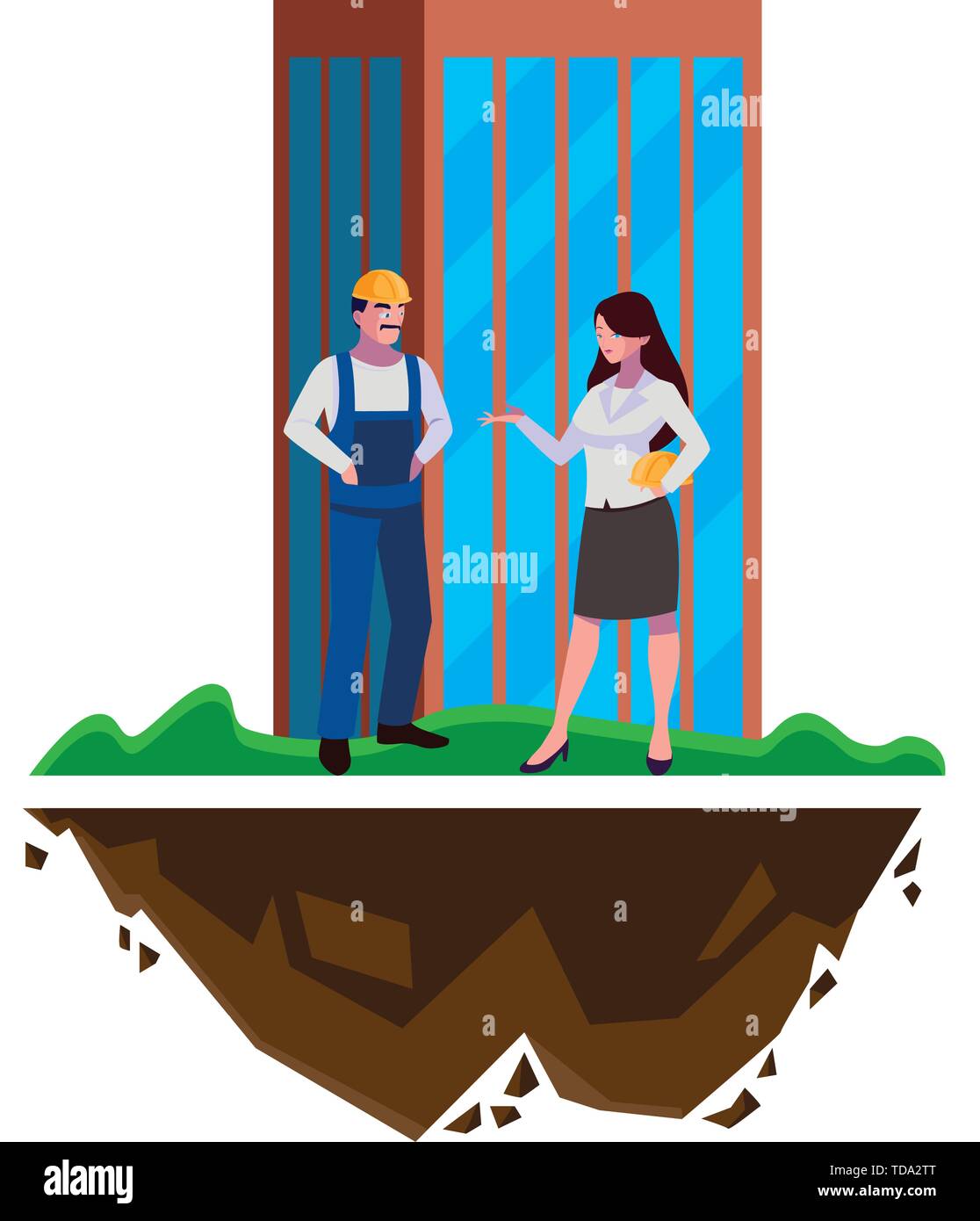 male builder constructor with woman engineer and building vector ...