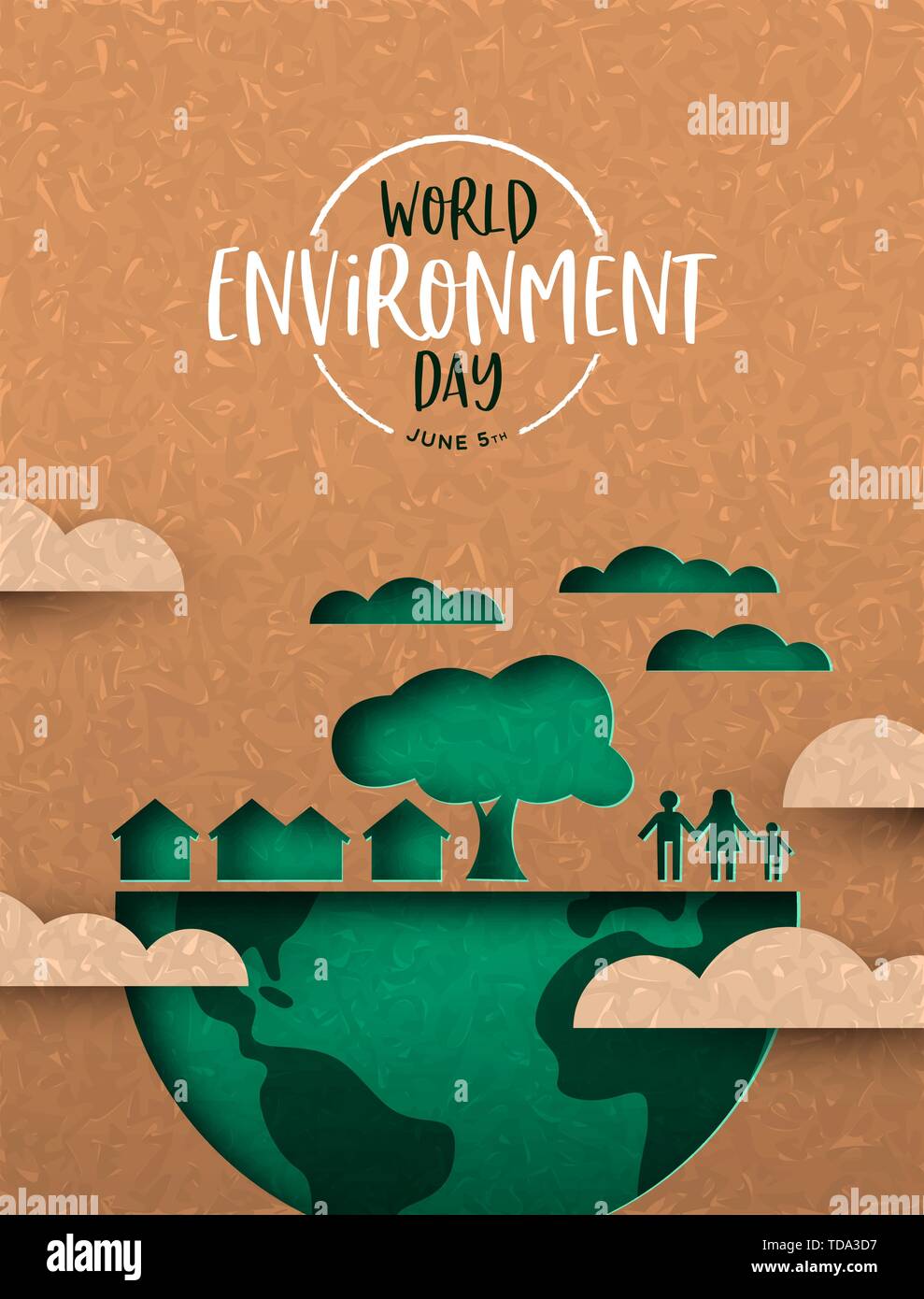 World Environment Day illustration of papercut earth map with eco city ...