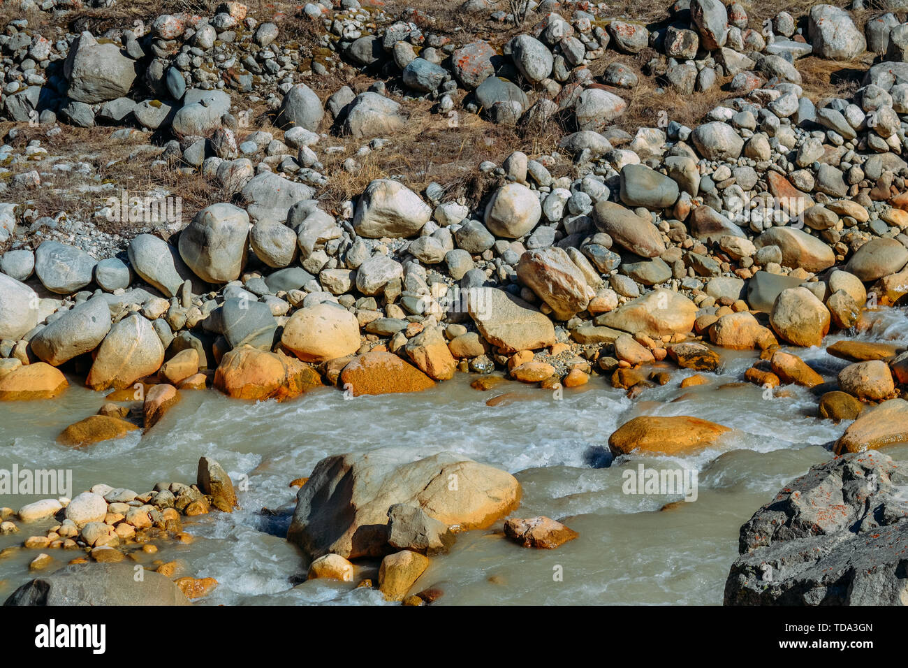 current of the river on mountain rocks in the daytime Stock Photo - Alamy