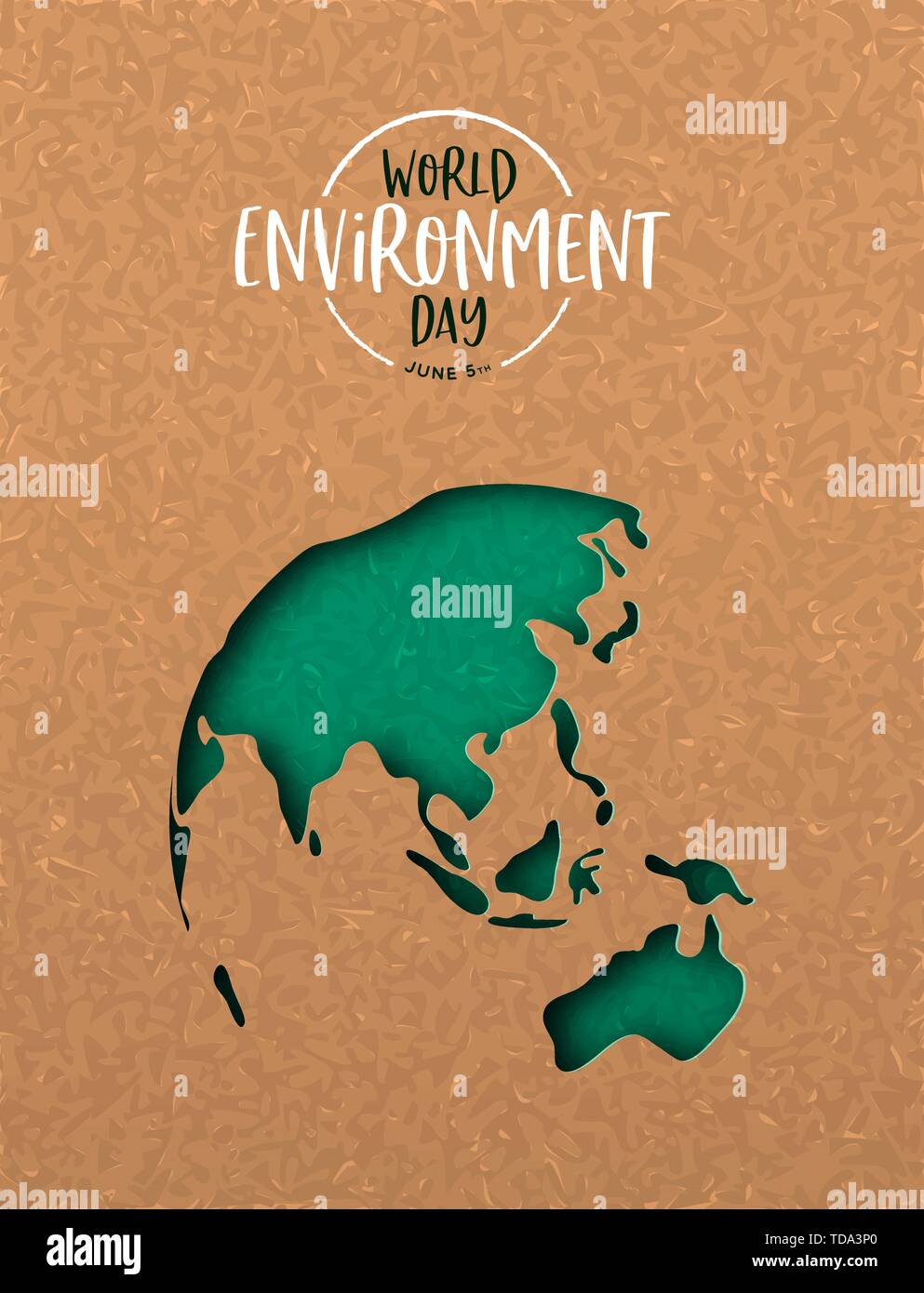 World Environment Day illustration of papercut earth map with asia and ...