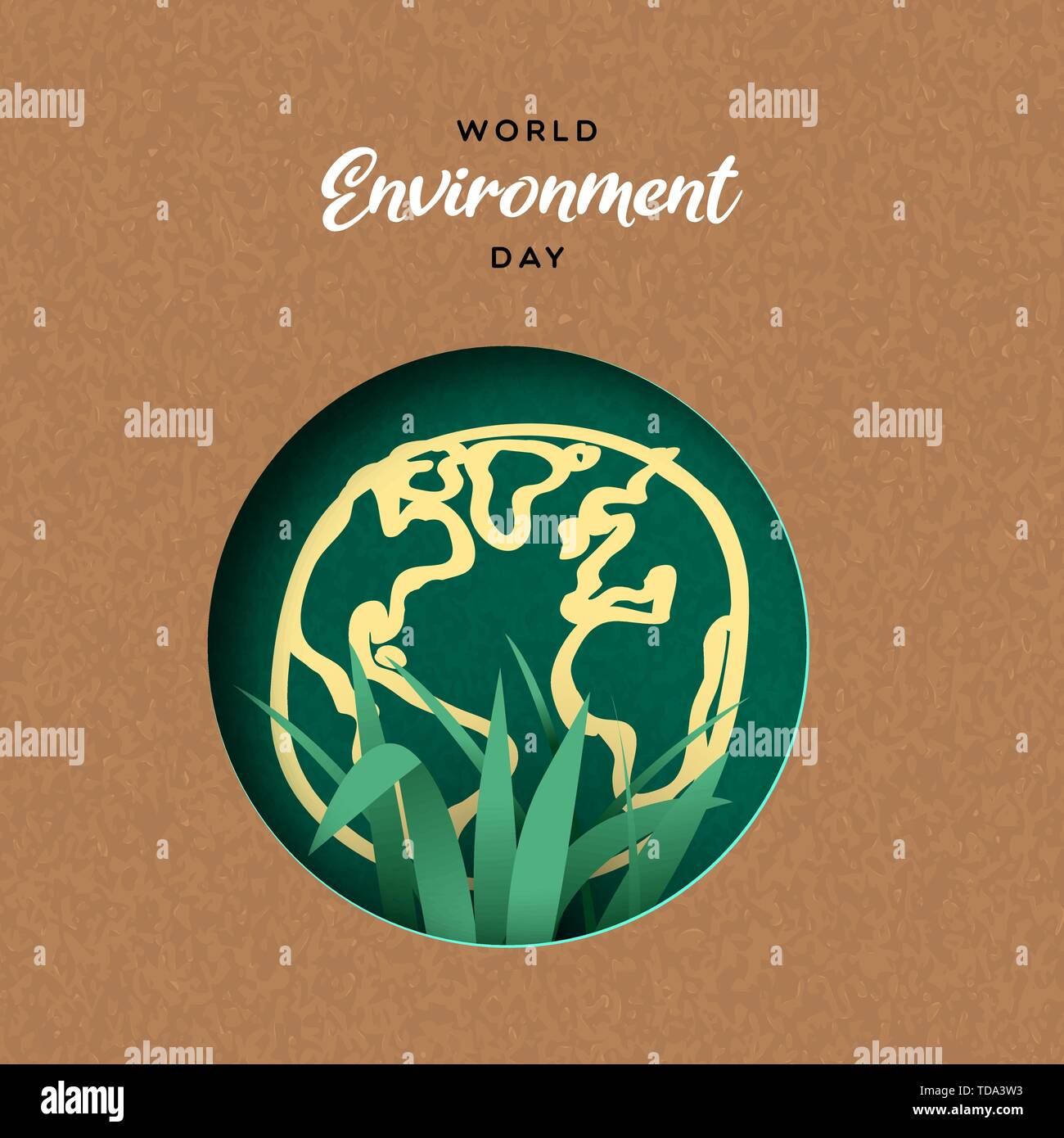 World Environment Day greeting card illustration of green papercut ...