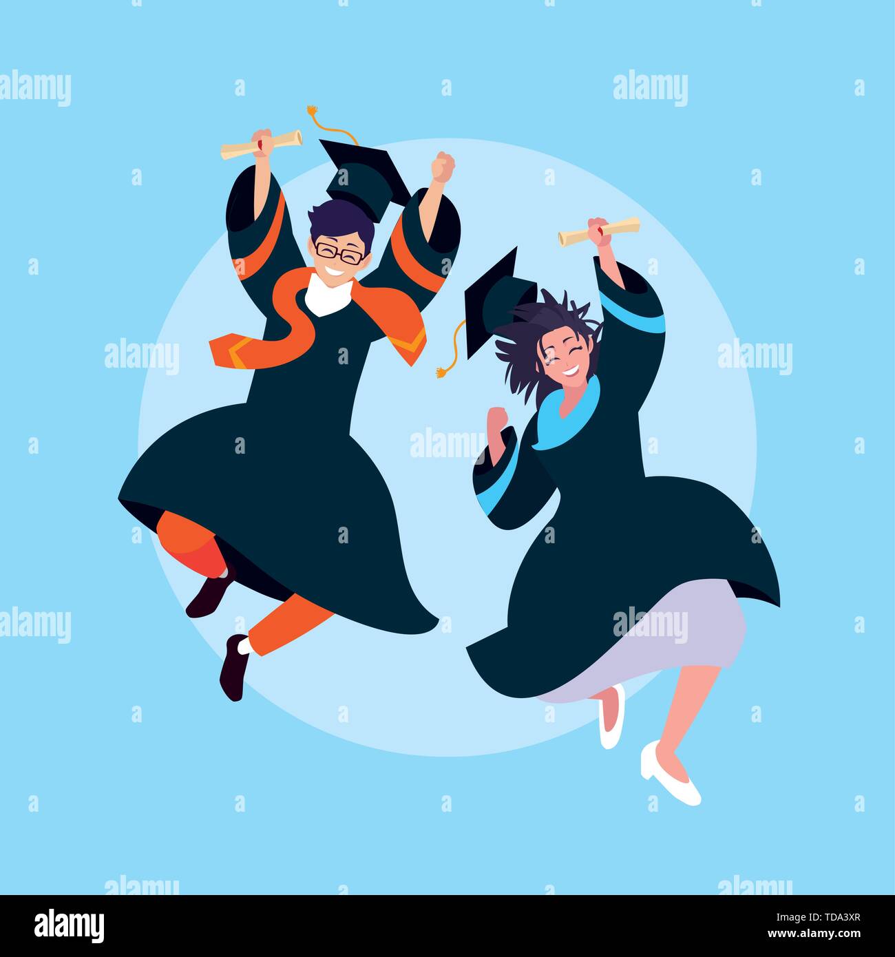 Graduating boy and girl student design, University education school ...