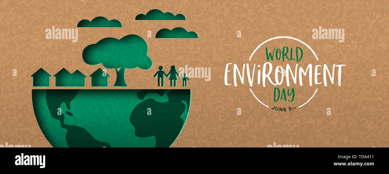 World Environment Day banner illustration of papercut earth map with ...