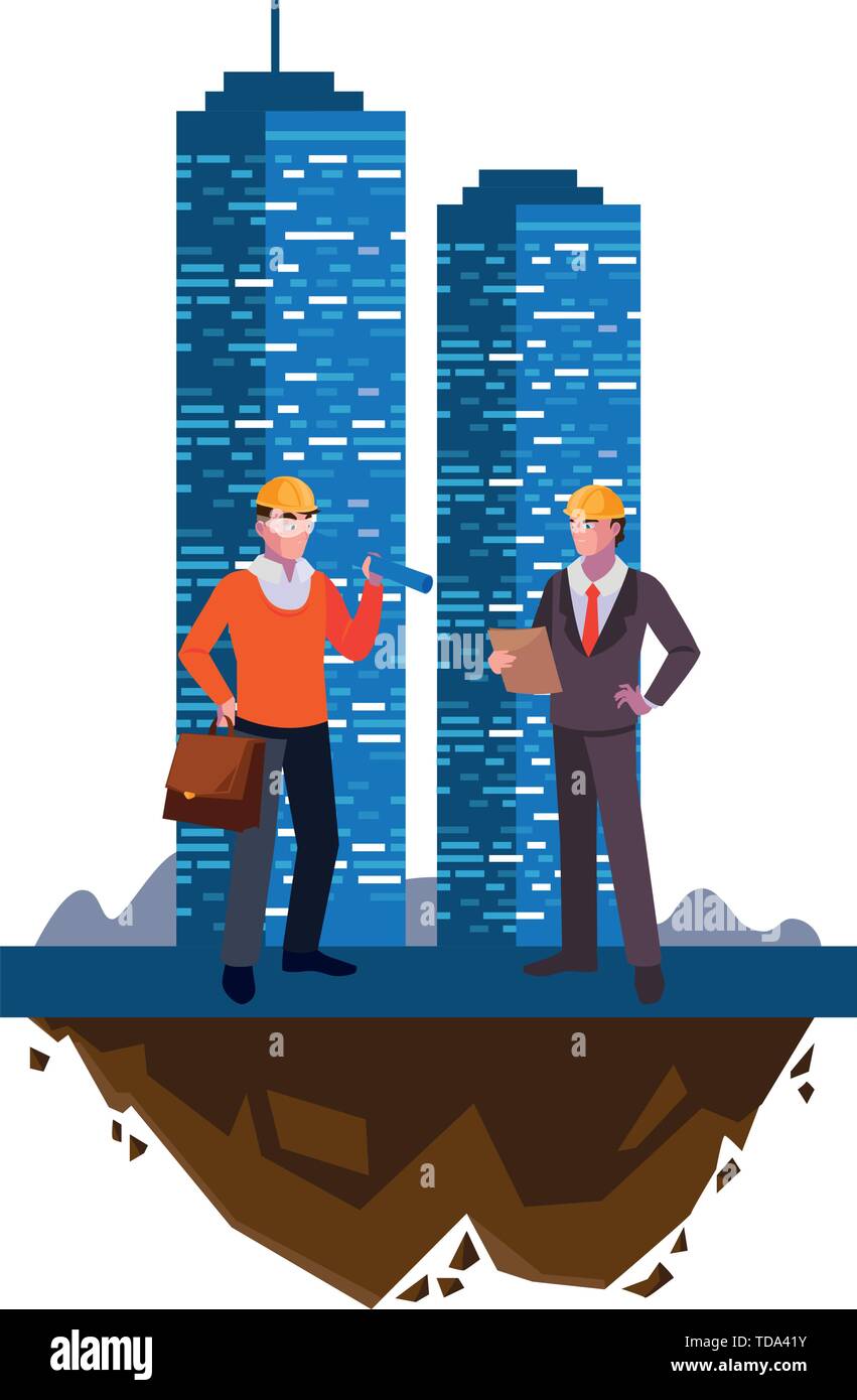 architect builder with engineer and building vector illustration design ...