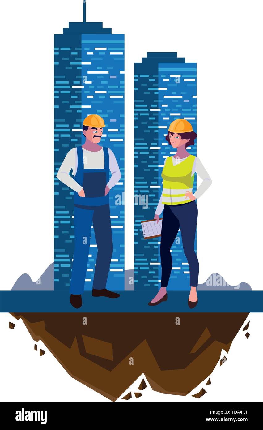 couple of builders constructors workers with building vector ...