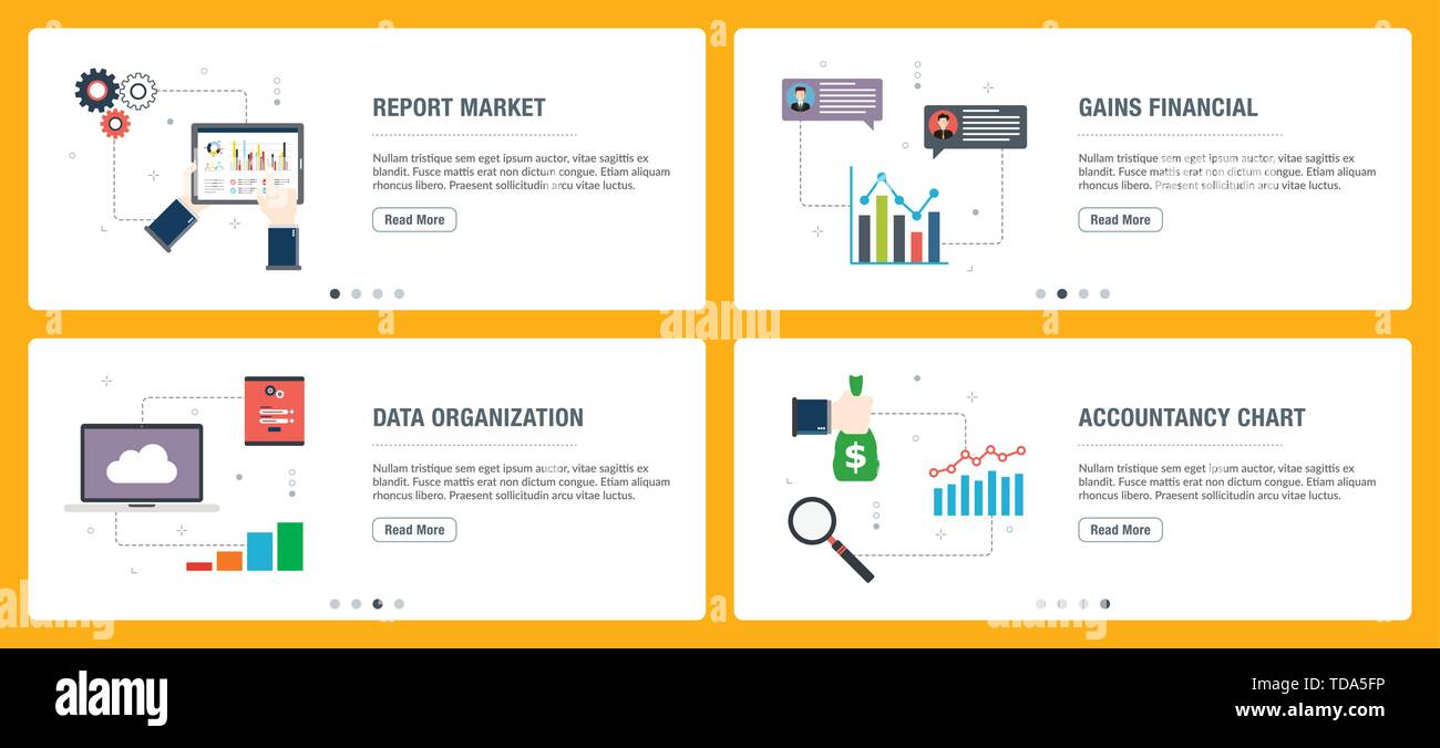 Web banners concept in vector with report market, gains financial, data ...