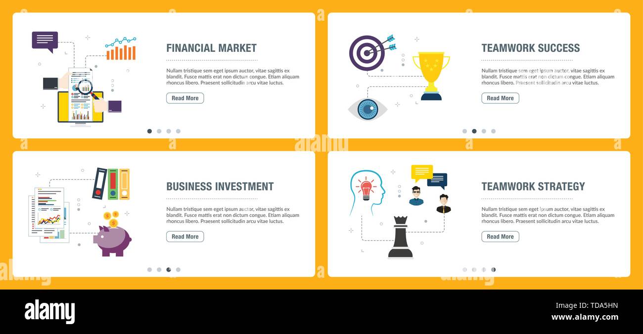 Web banners concept in vector with financial market, teamwork success ...