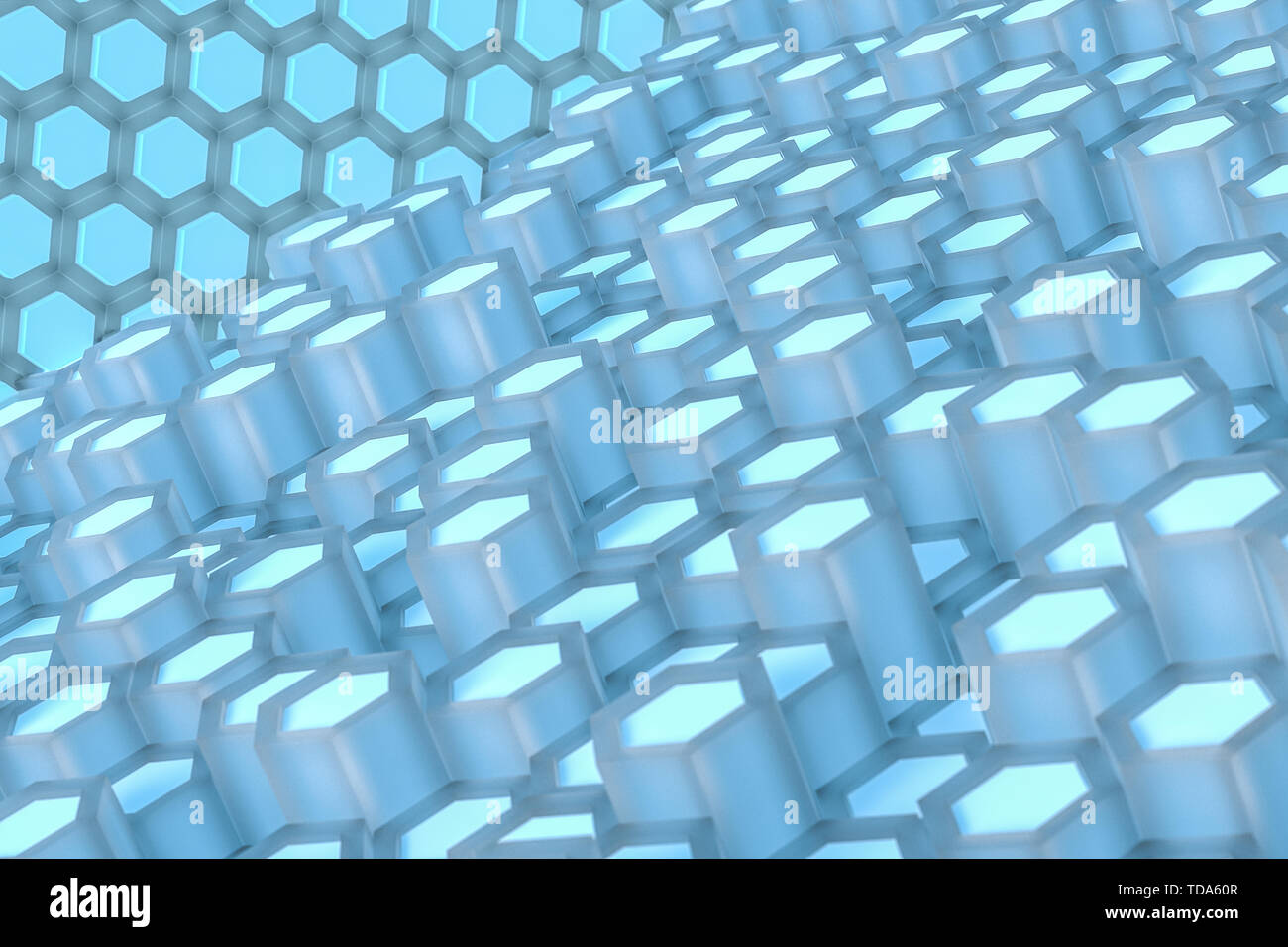 Blue transparent material hexagonal background, three-dimensional ...