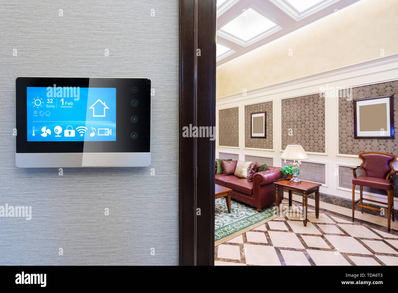 Smart screen with modern living room Stock Photo - Alamy