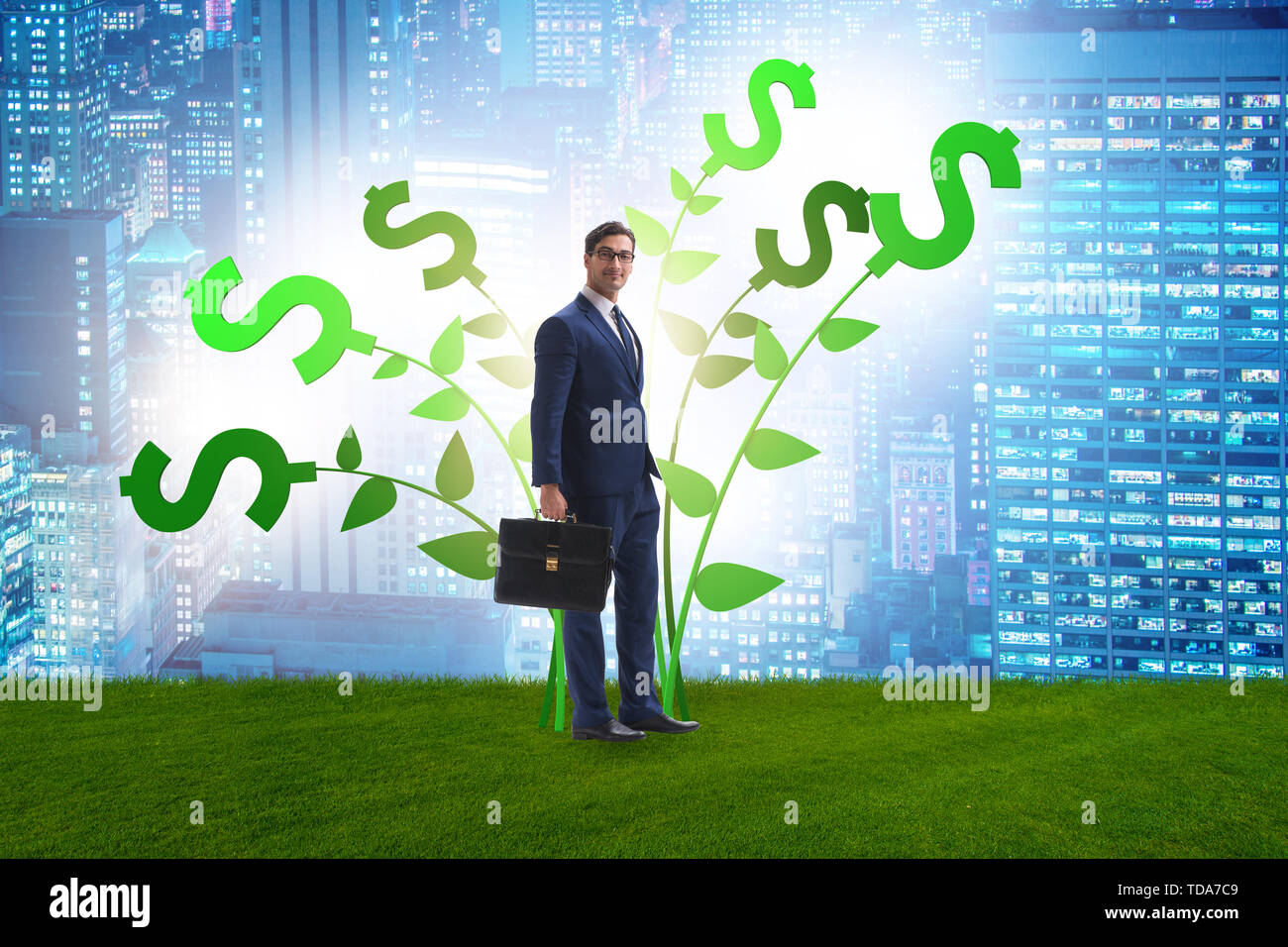 Money tree concept with businessman in growing profits Stock Photo - Alamy