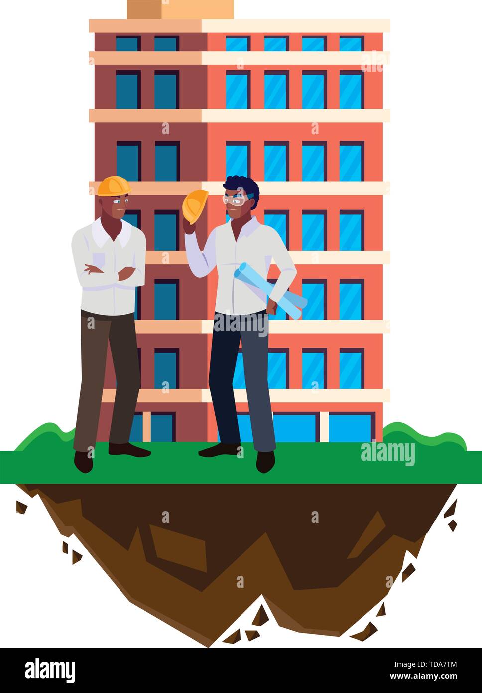 afro male builders constructors workers with building vector ...