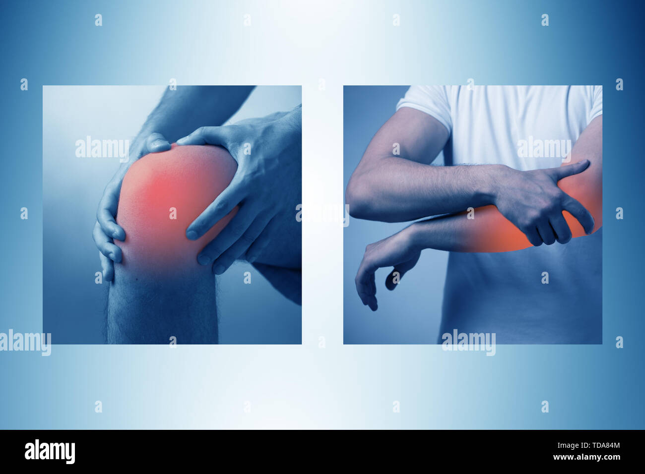 Collage of man suffering from acute pain Stock Photo - Alamy