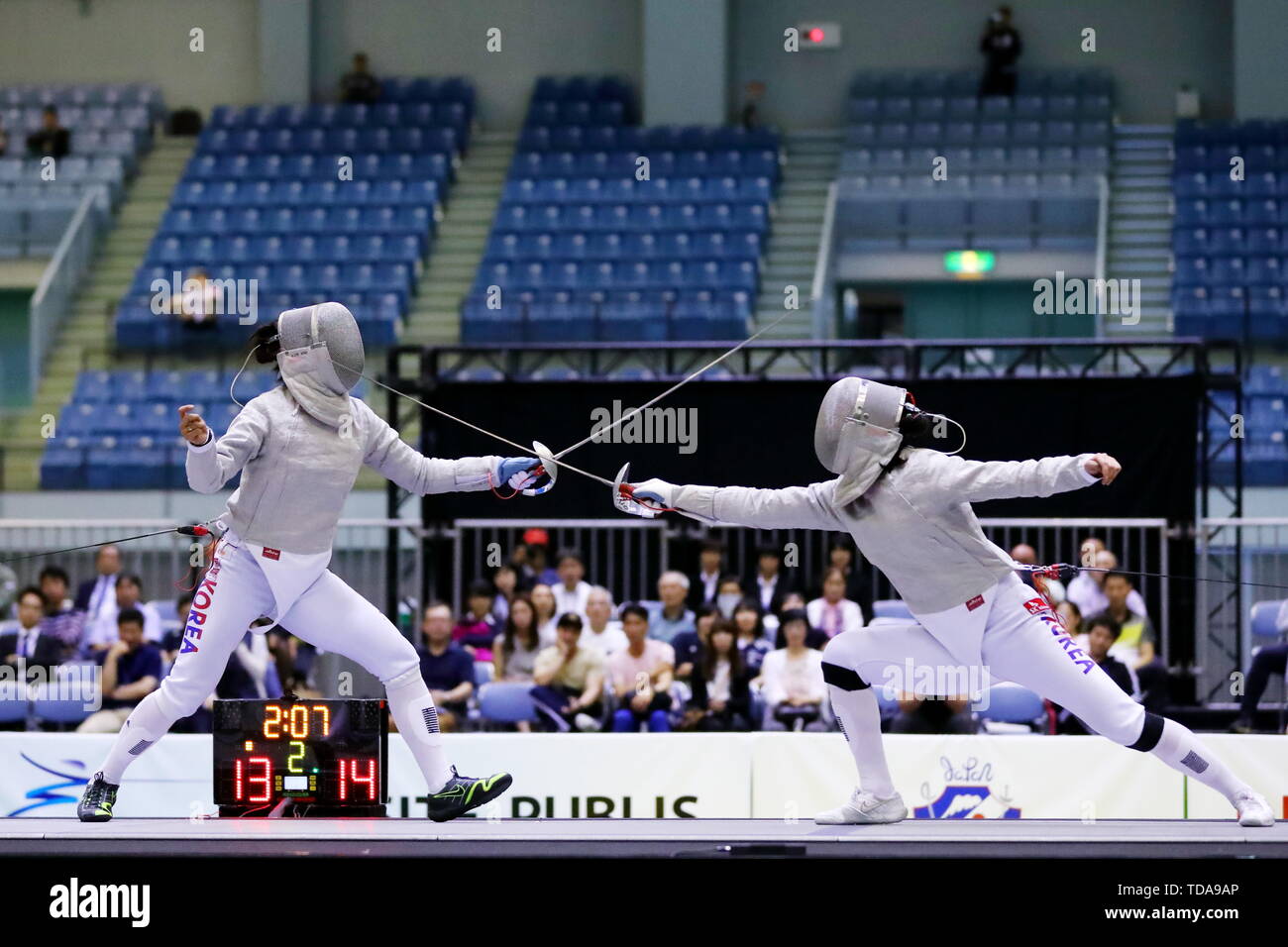 Chiba Port Arena, Chiba, Japan. 13th June, 2019. (L-R) Kim Jiyeon, Yoon ...