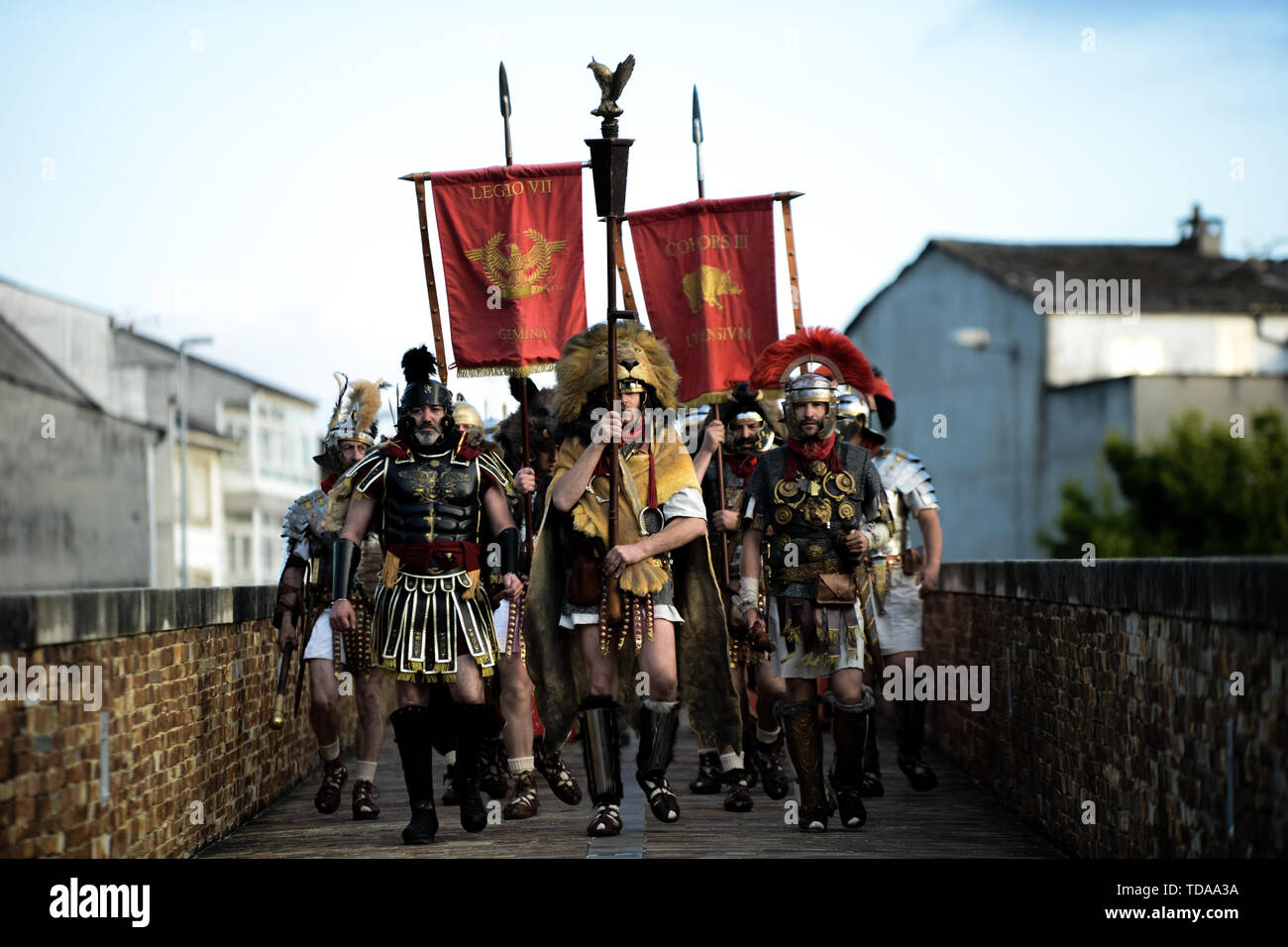Lugo, Spain. 13th June, 2019. People dressed as Roman army arriving ...