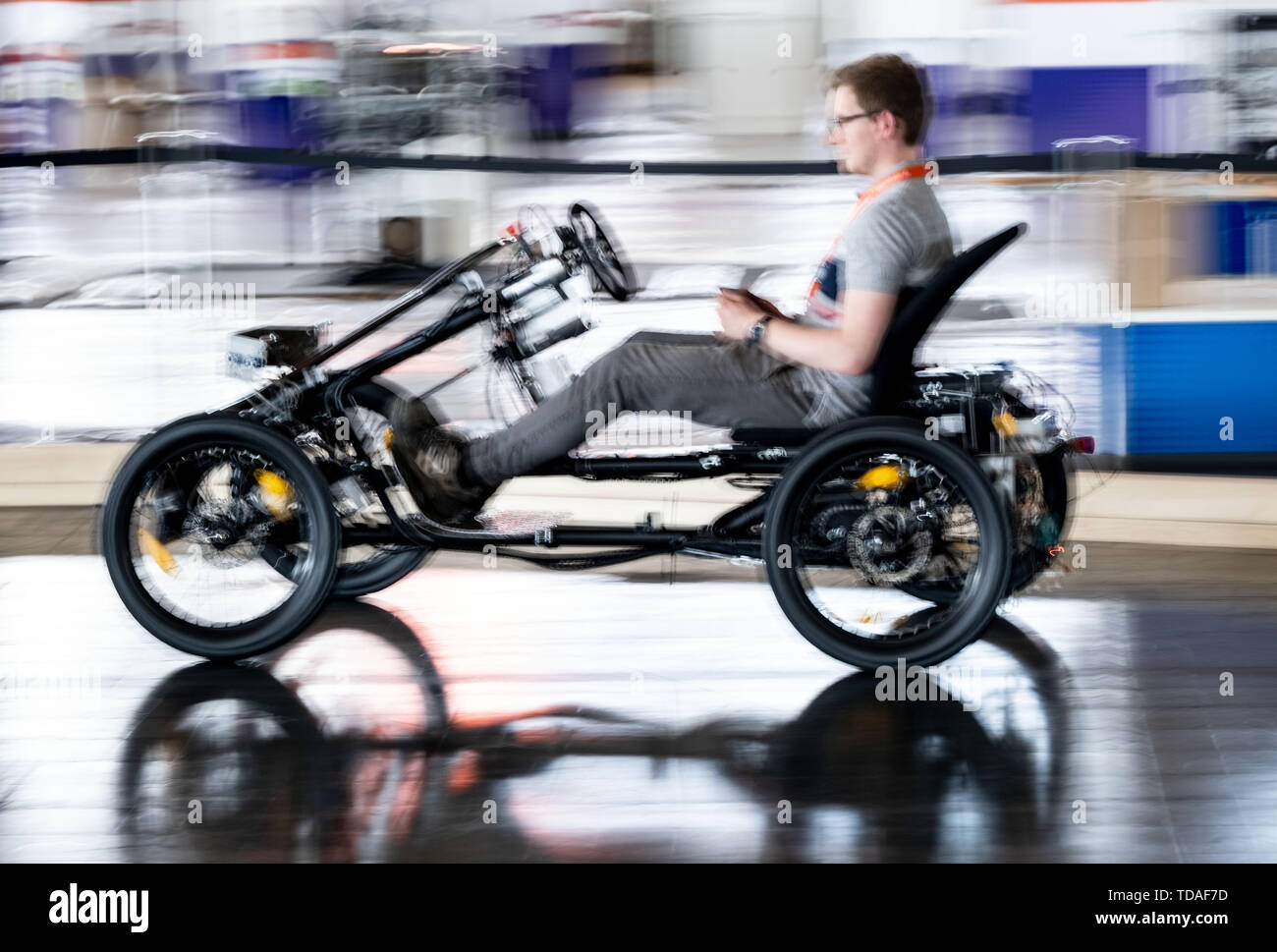 Hanover, Germany. 14th June, 2019. Visitors of the IdeenExpo can drive ...