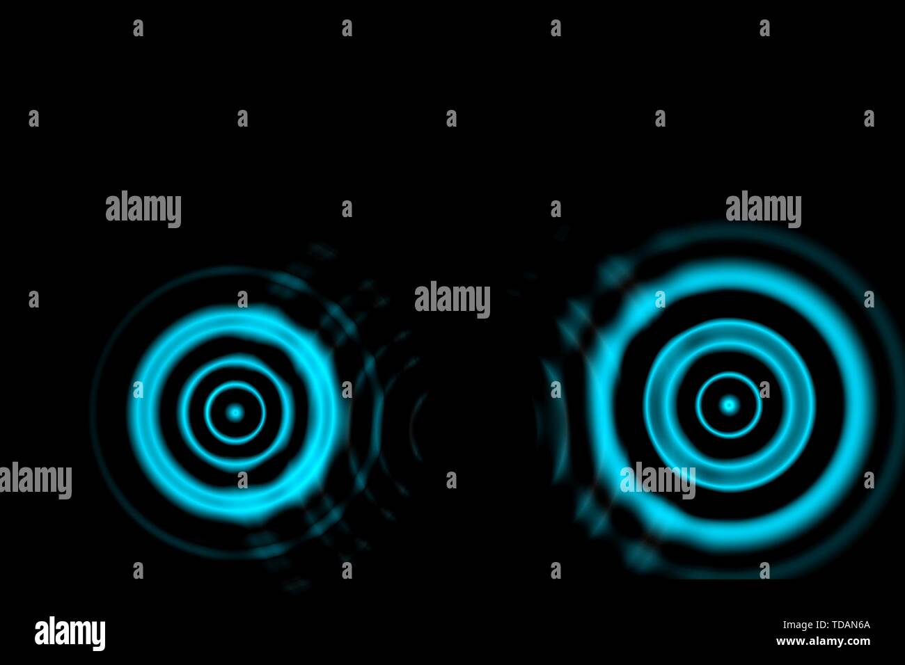 Light blue sound waves oscillating with circle ring, abstract ...