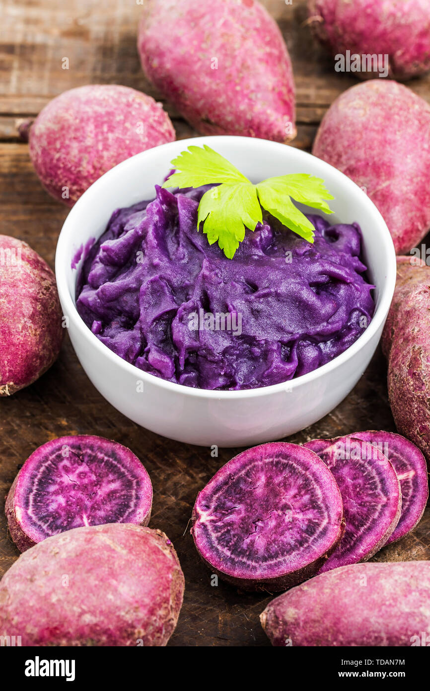 Purple sweet potato mash Stock Photo - Alamy