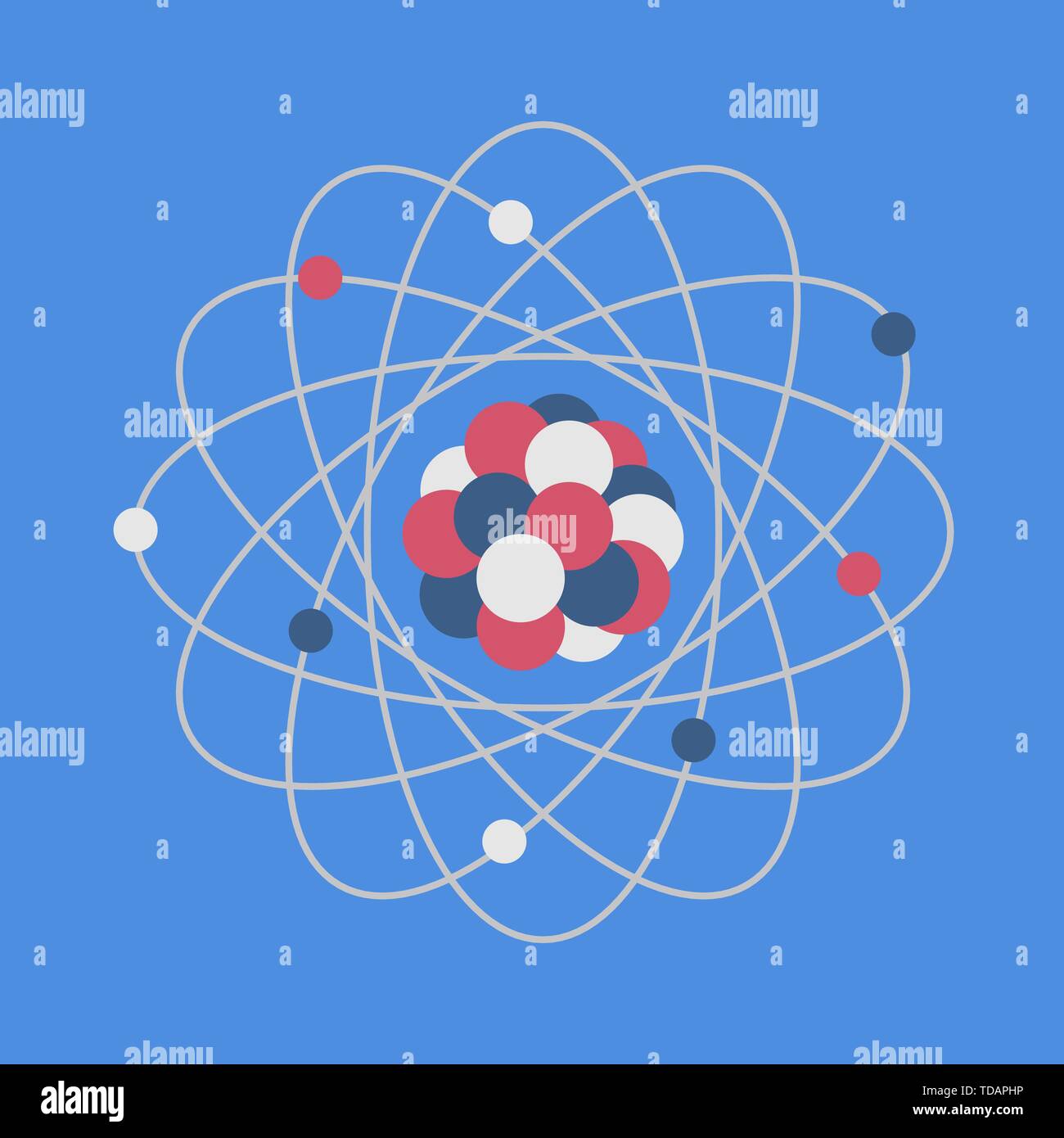 Vector illustration with atomic structure. Print with symbol of nuclear ...