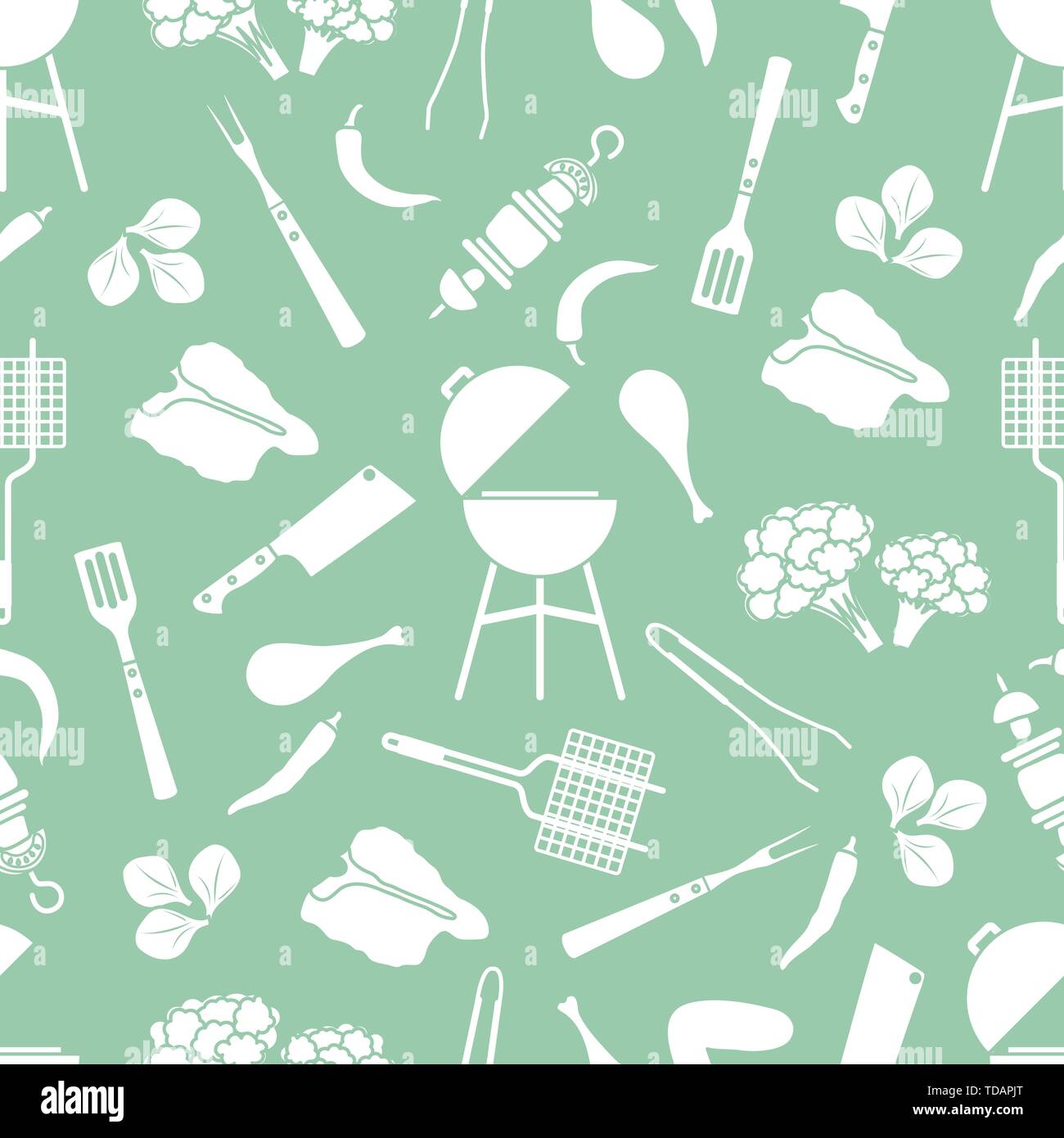 Seamless pattern with grill and barbecue tools, food. BBQ party ...