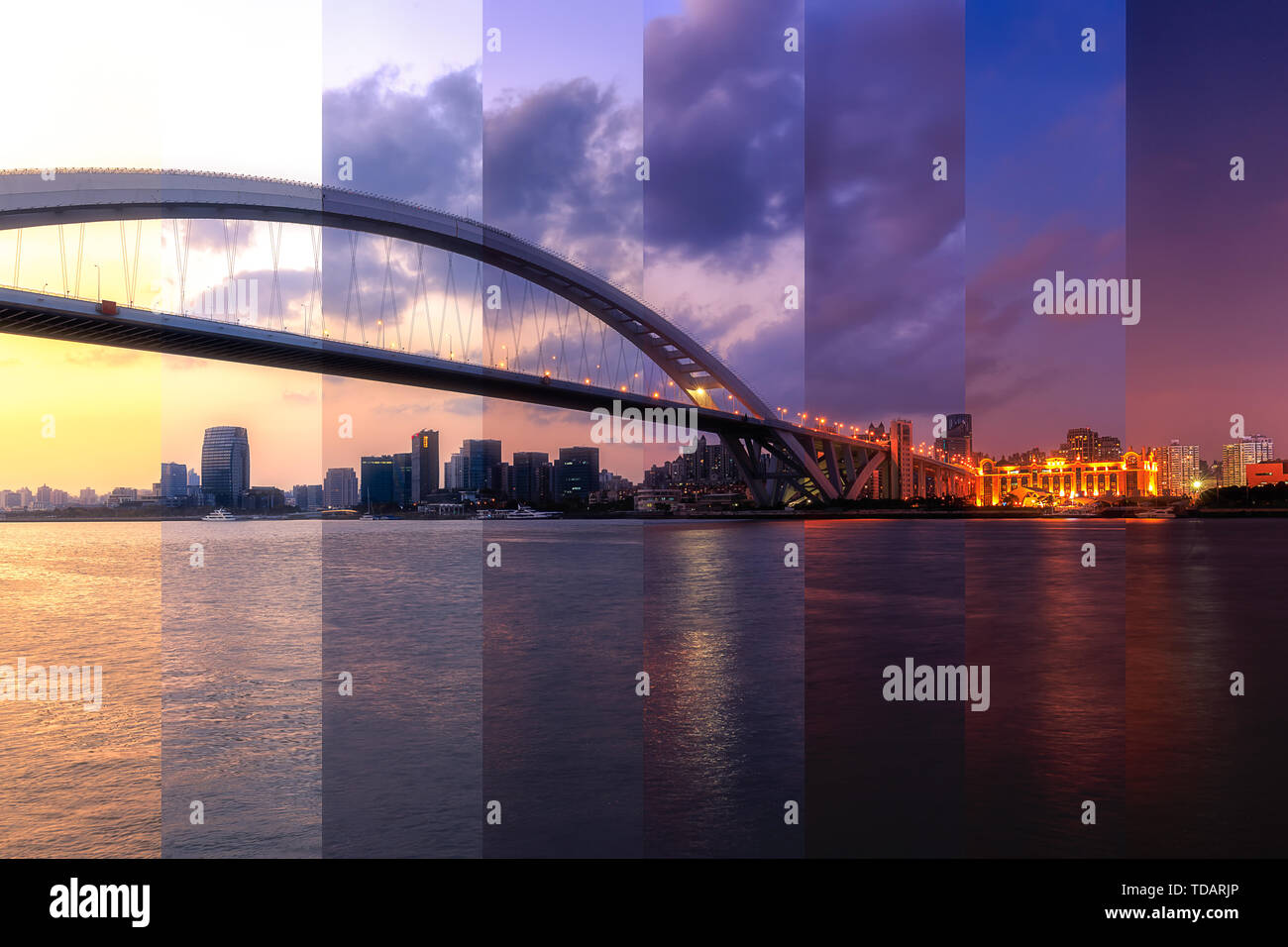 Shanghai City Scenery, Lupu Bridge and Huangpu River Time Slice Stock ...