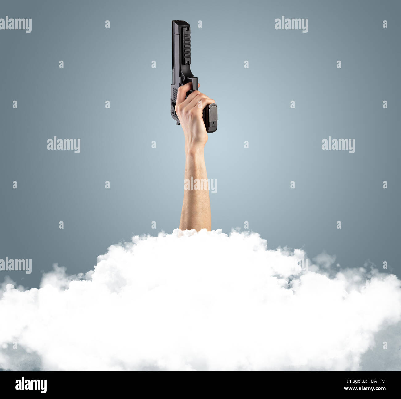 Hand breaking out from the cloud Stock Photo - Alamy