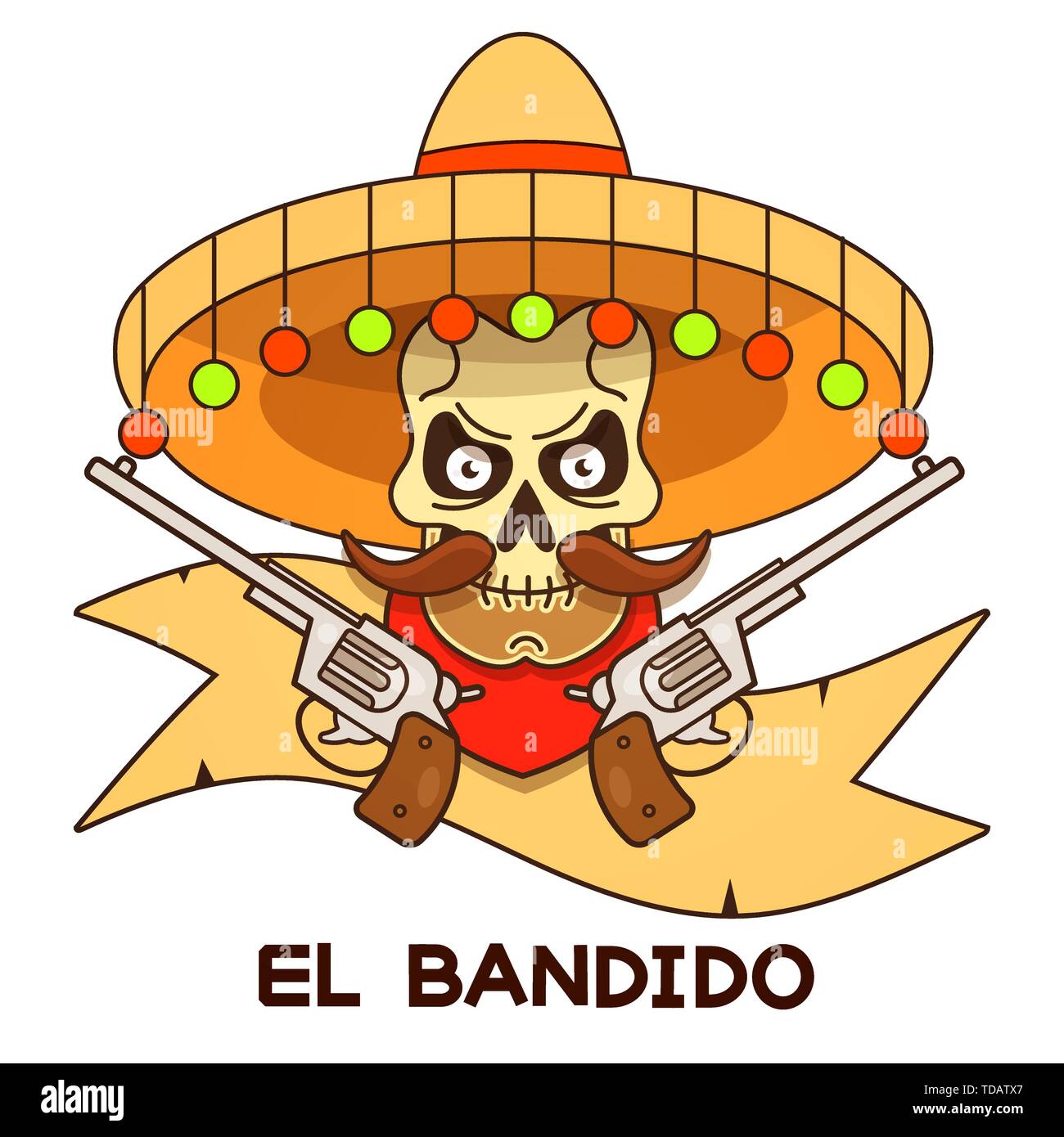 Wild West Skull Bandit With Pistols Vector Illustration Stock Vector ...