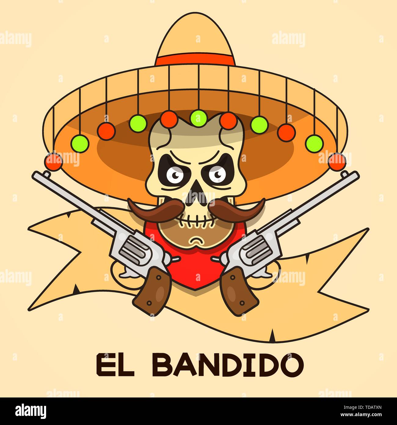 Wild West Skull Bandit With Pistols Vector Illustration Stock Vector ...