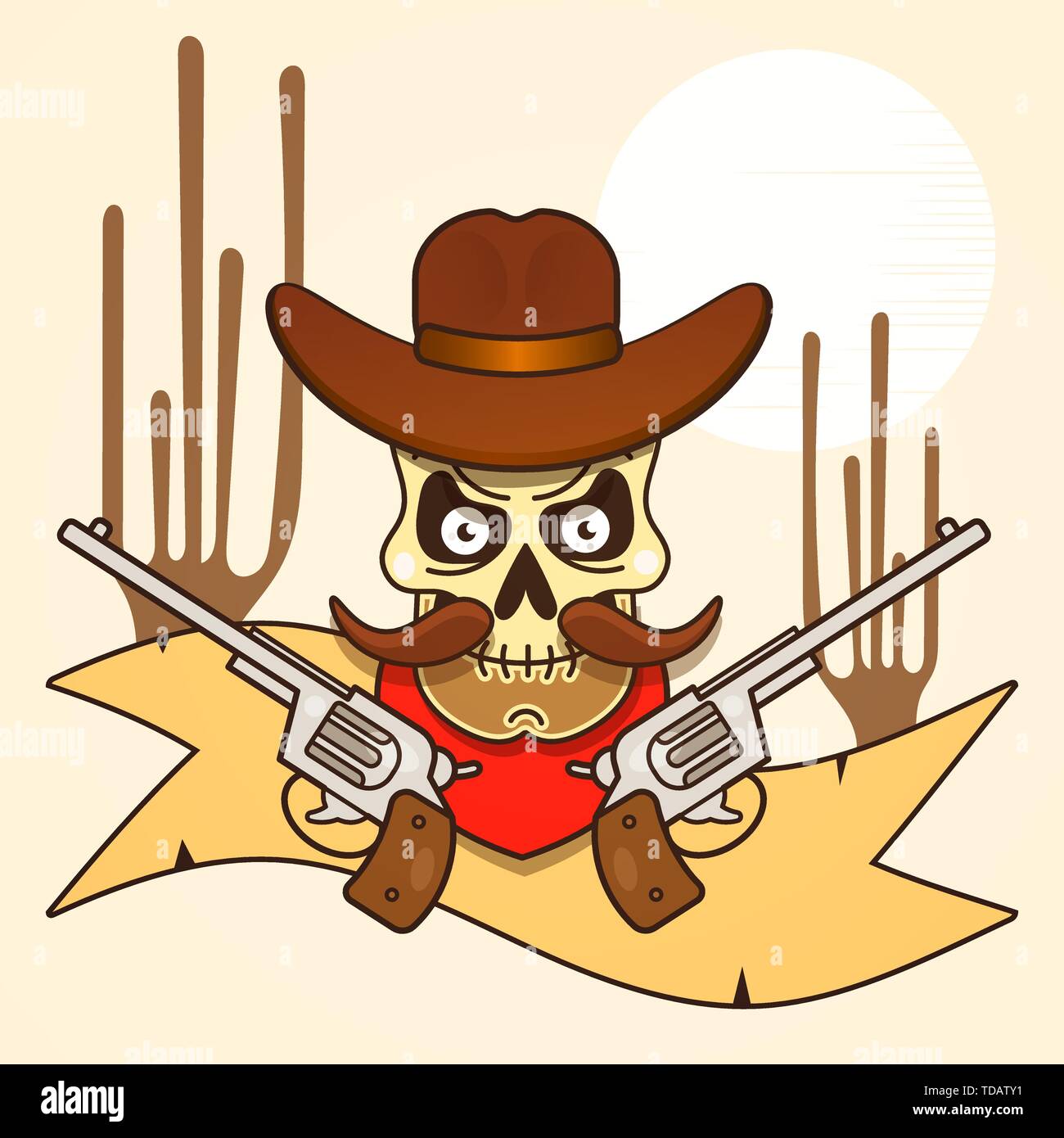 Wild West Skull Bandit With Pistols Vector Illustration Stock Vector ...