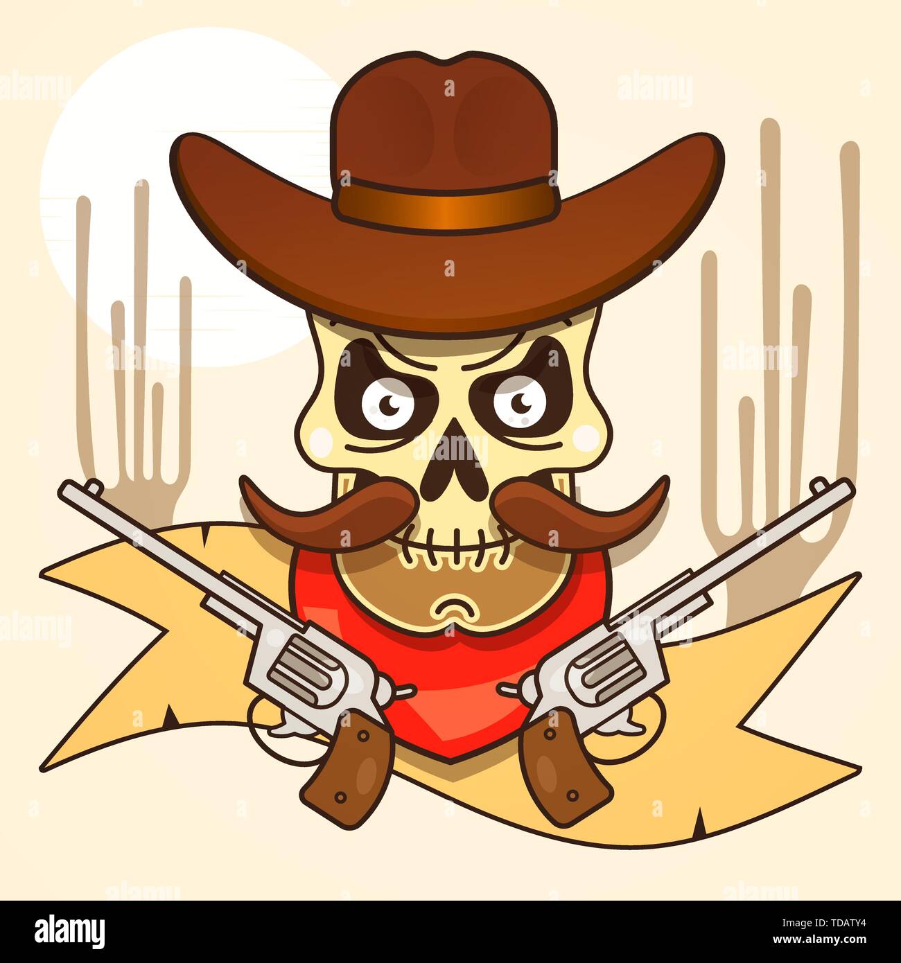 Wild West Skull Bandit With Pistols Vector Illustration Stock Vector ...